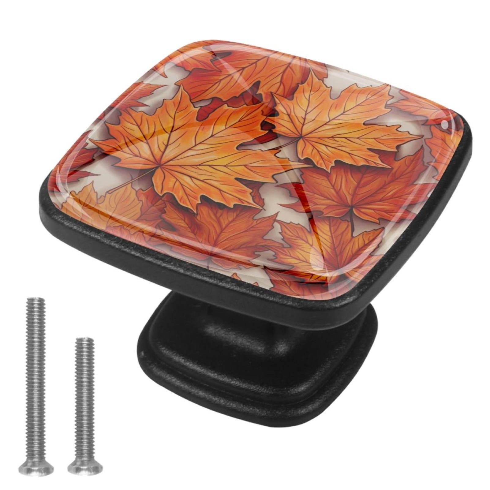 4 Pcs Cabinet Handle Drawer Pulls Maple Leaf Knobs with Screws Square Furniture Office Cabinet ...