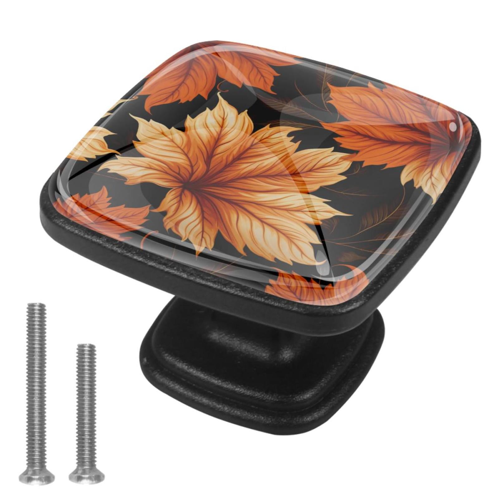 4 Pcs Cabinet Handle Drawer Pulls Maple Leaf Knobs with Screws Square Furniture Office Cabinet ...