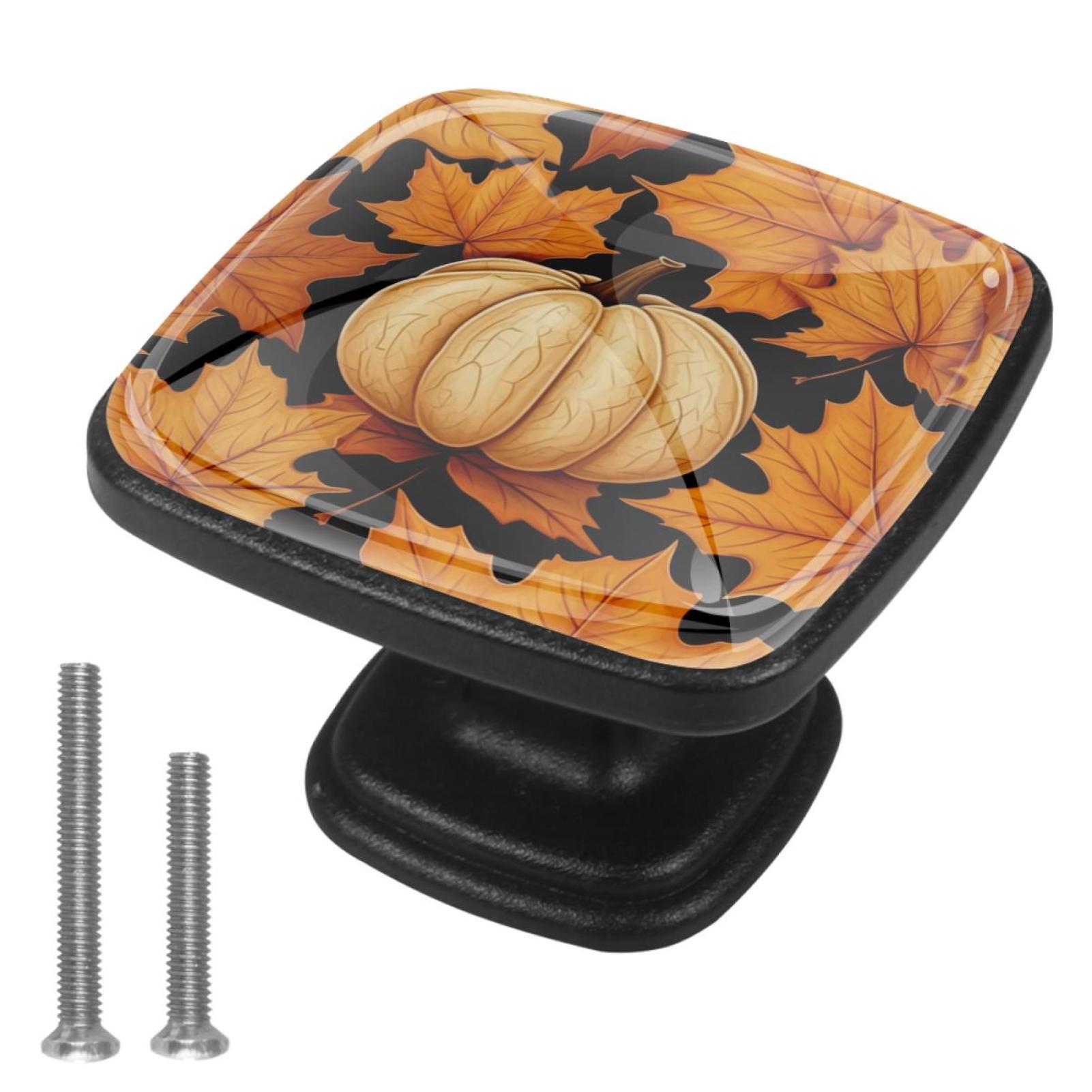 4 Pcs Cabinet Handle Drawer Pulls Maple Leaf Pumpkin Knobs with Screws Square Furniture Office ...