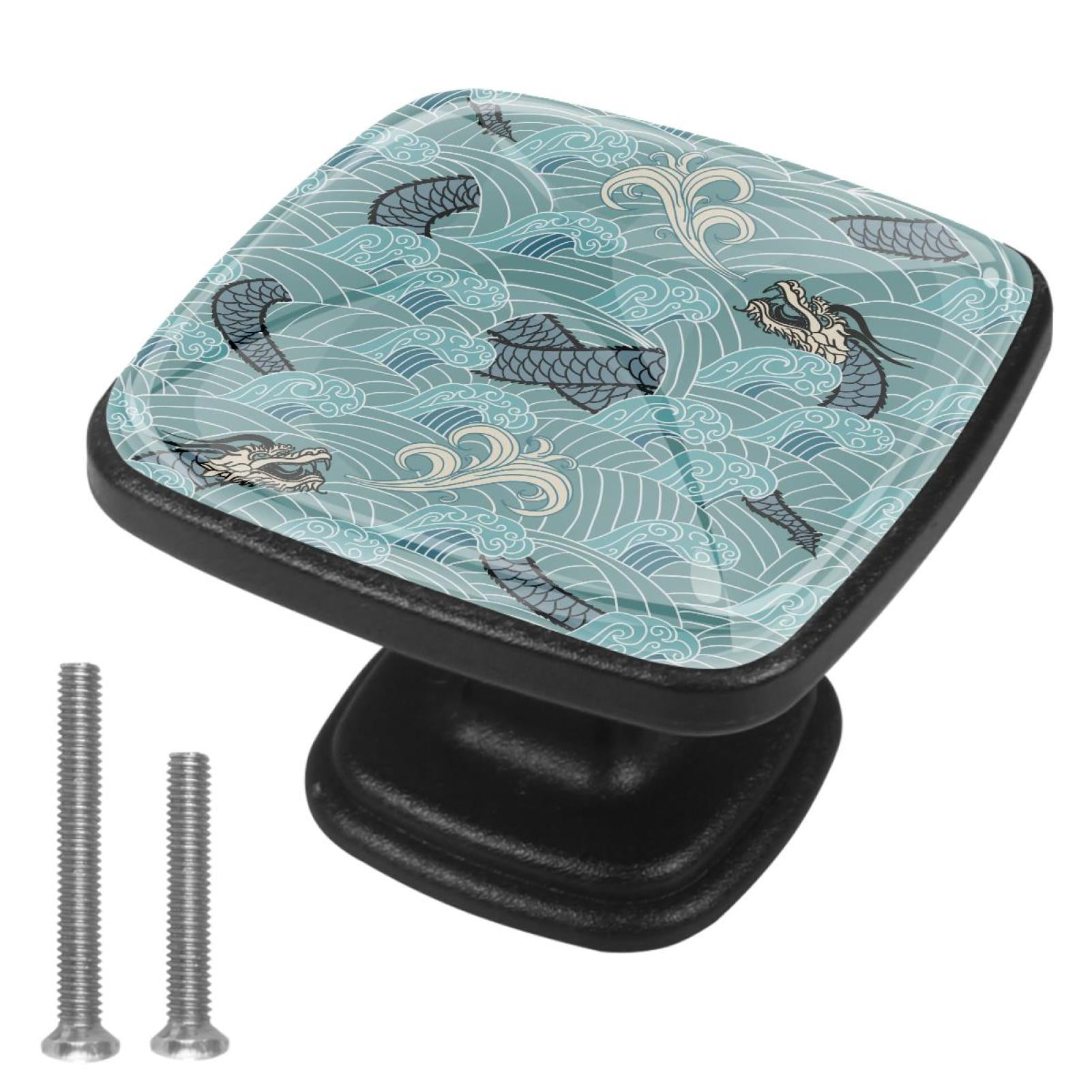 4 Pcs Cabinet Handle Drawer Pulls Oriental Blue Dragon in Wave Knobs ...