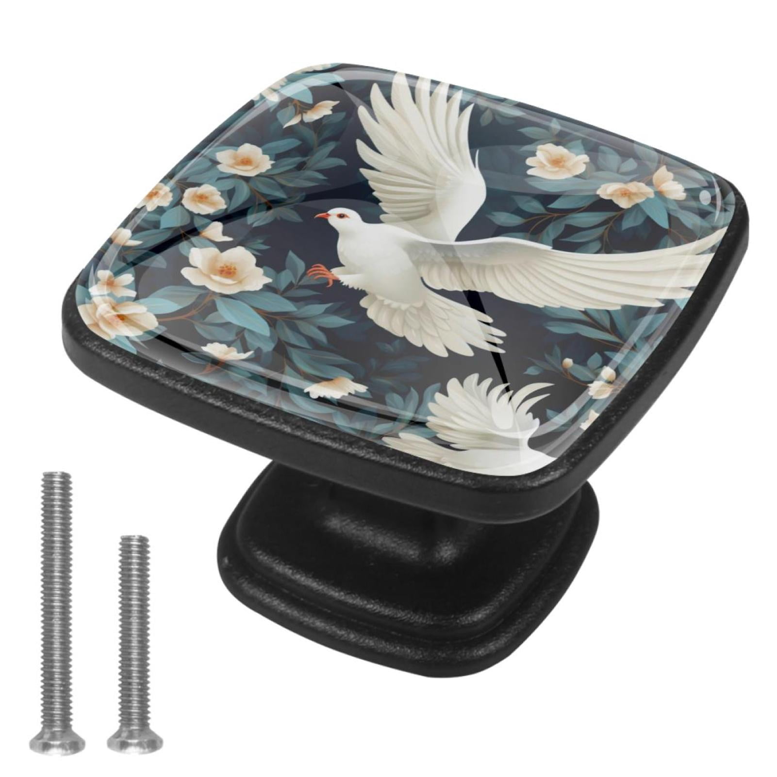 4 Pcs Cabinet Handle Drawer Pulls Peace Dove Knobs with Screws Square ...