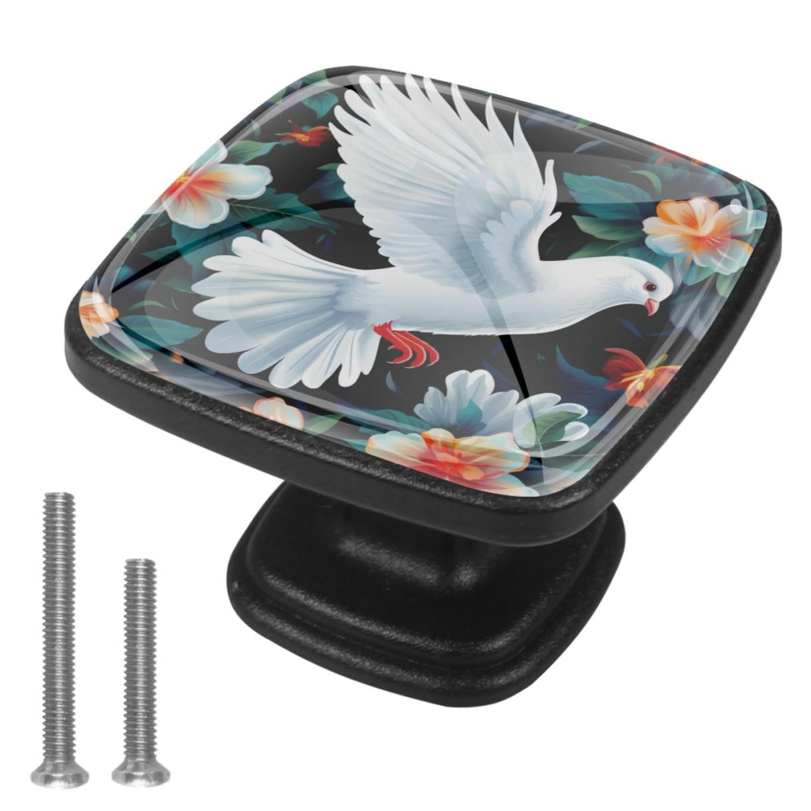 4 Pcs Cabinet Handle Drawer Pulls Peace Dove Knobs with Screws Square ...