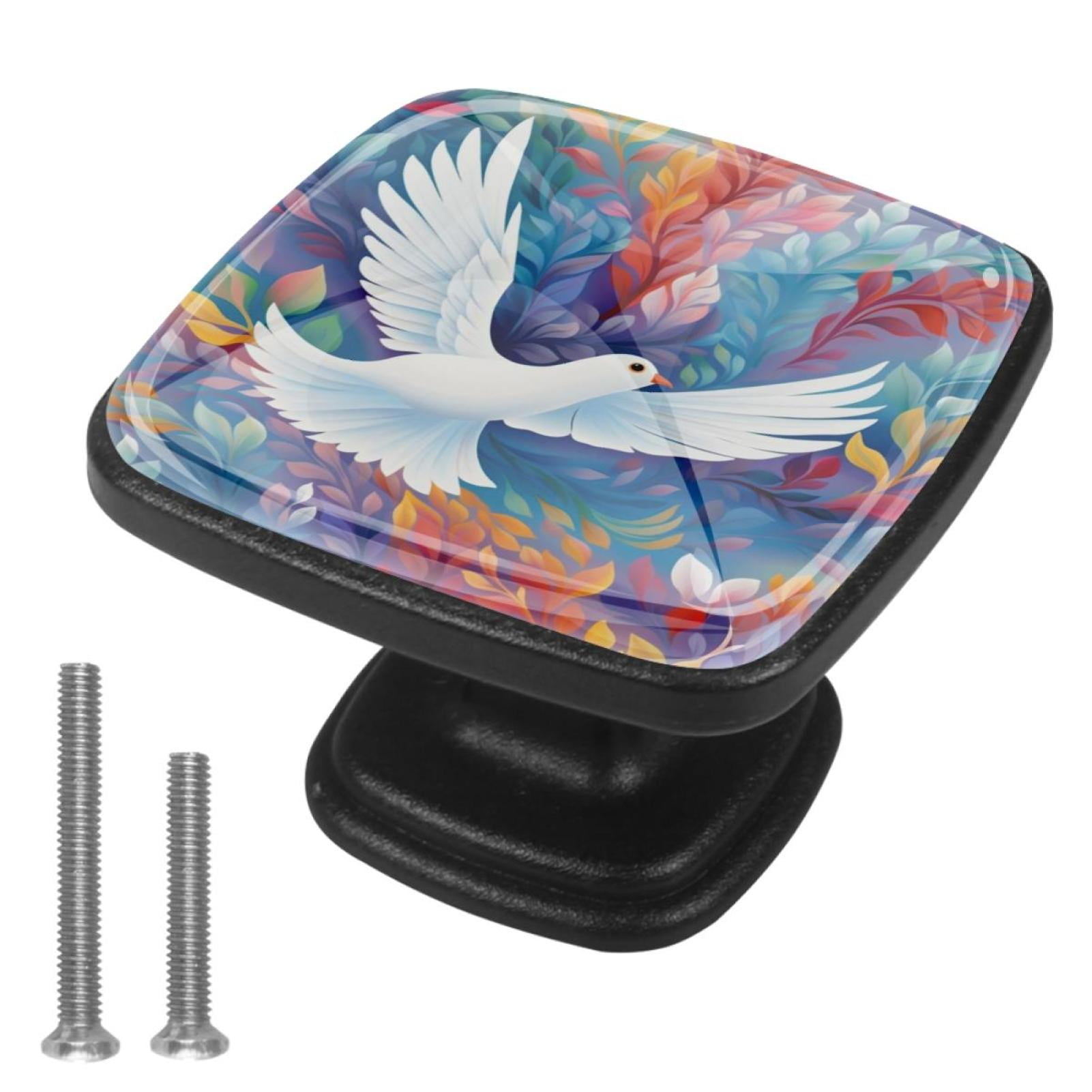 4 Pcs Cabinet Handle Drawer Pulls Peace Dove Knobs with Screws Square ...