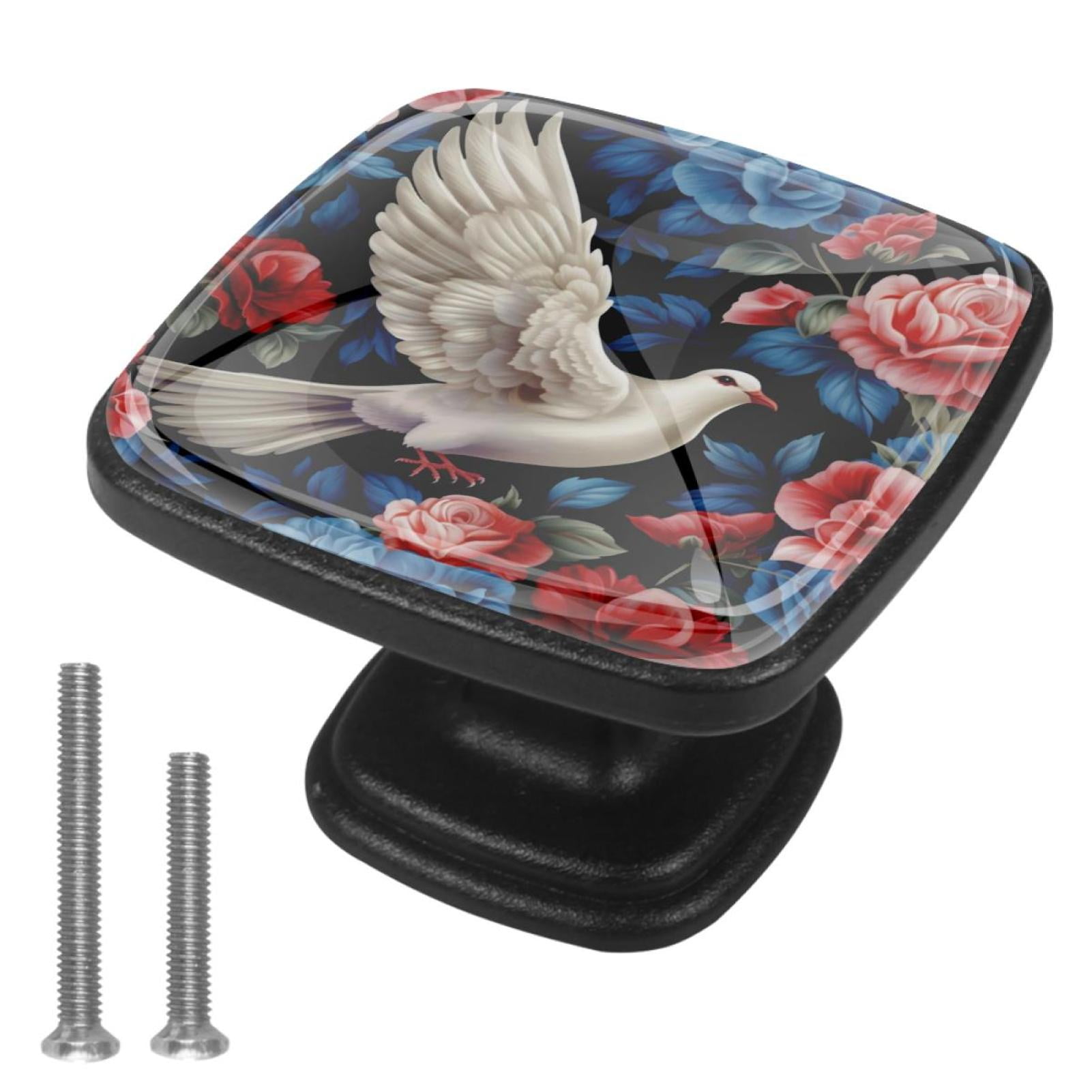 4 Pcs Cabinet Handle Drawer Pulls Peace Dove Knobs with Screws Square ...