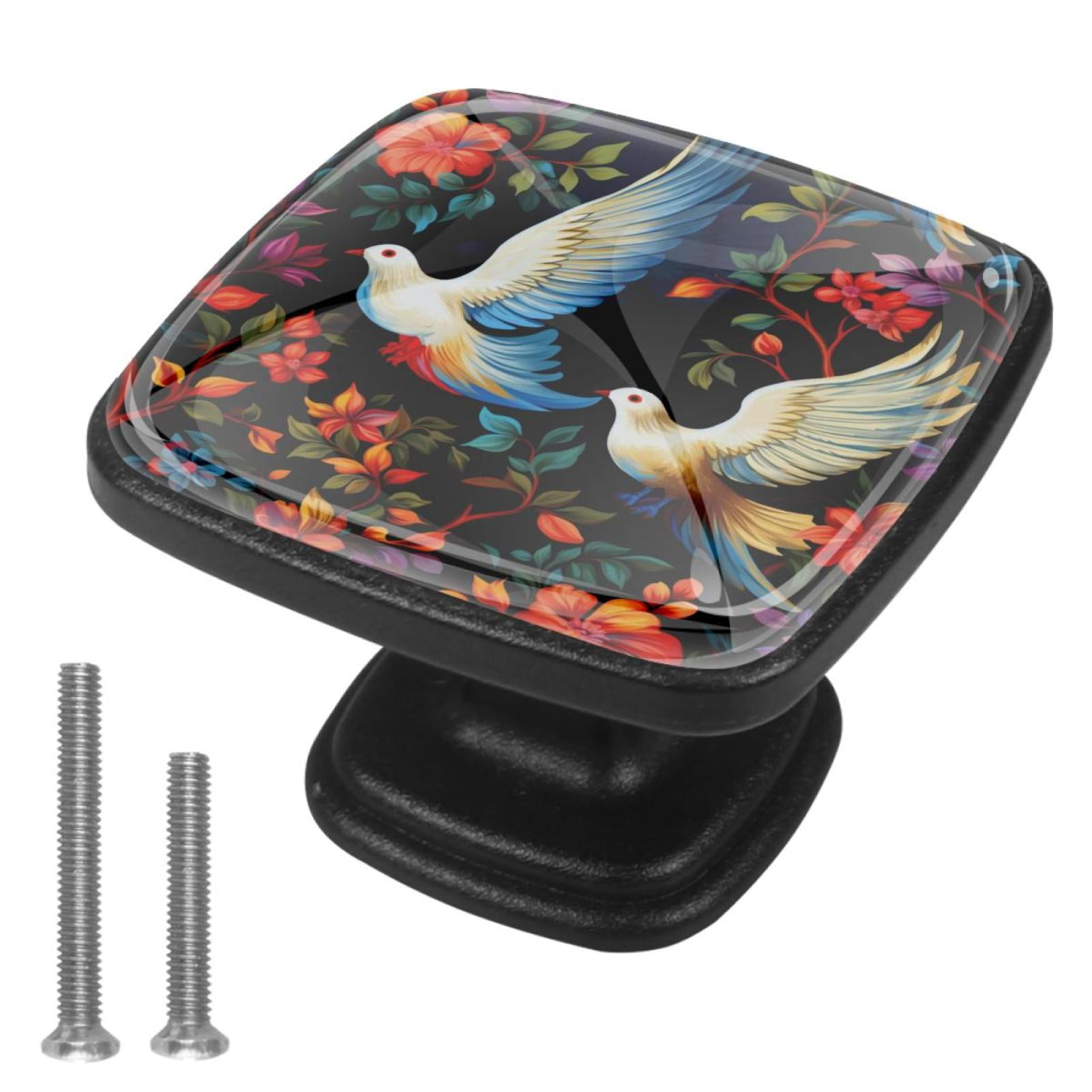 4 Pcs Cabinet Handle Drawer Pulls Peace Dove Knobs with Screws Square ...