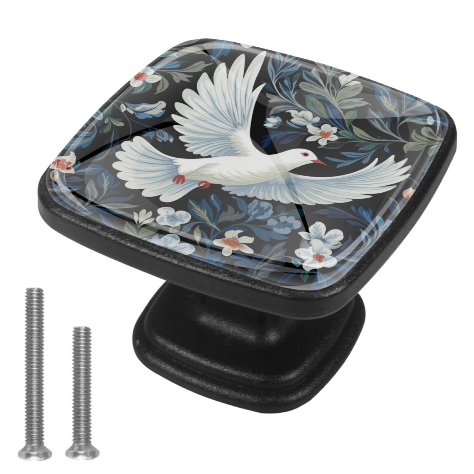 4 Pcs Cabinet Handle Drawer Pulls Peace Dove Knobs with Screws Square ...