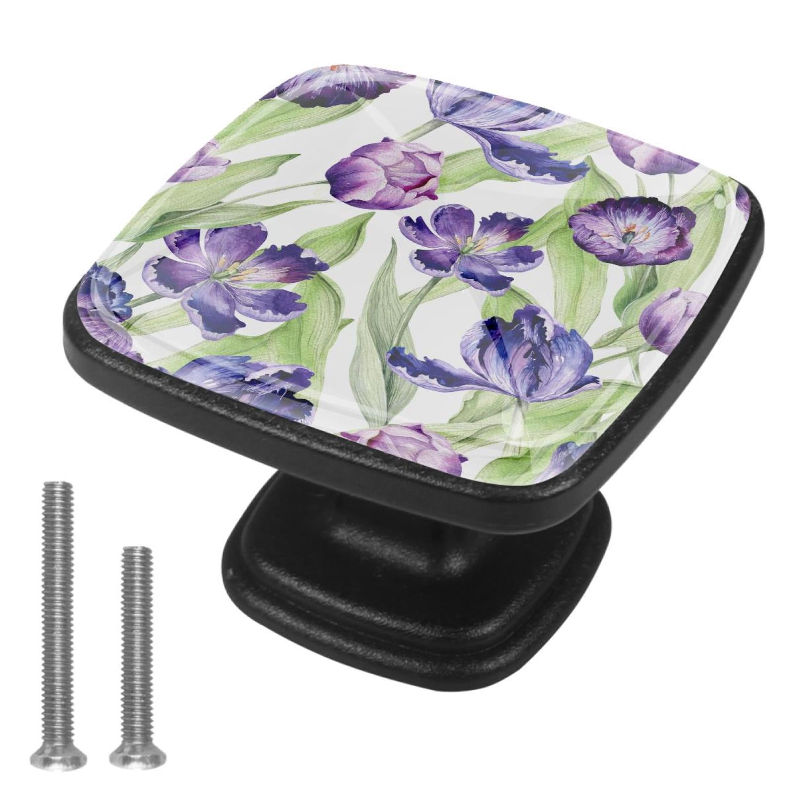 4 Pcs Cabinet Handle Drawer Pulls Pink Purple Flowers Knobs with Screws ...