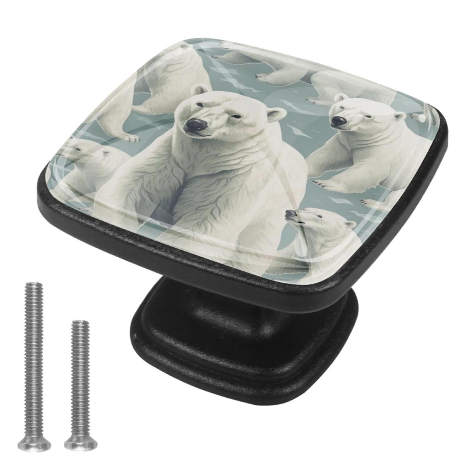 4 Pcs Cabinet Handle Drawer Pulls Polar Bear Knobs with Screws Square ...