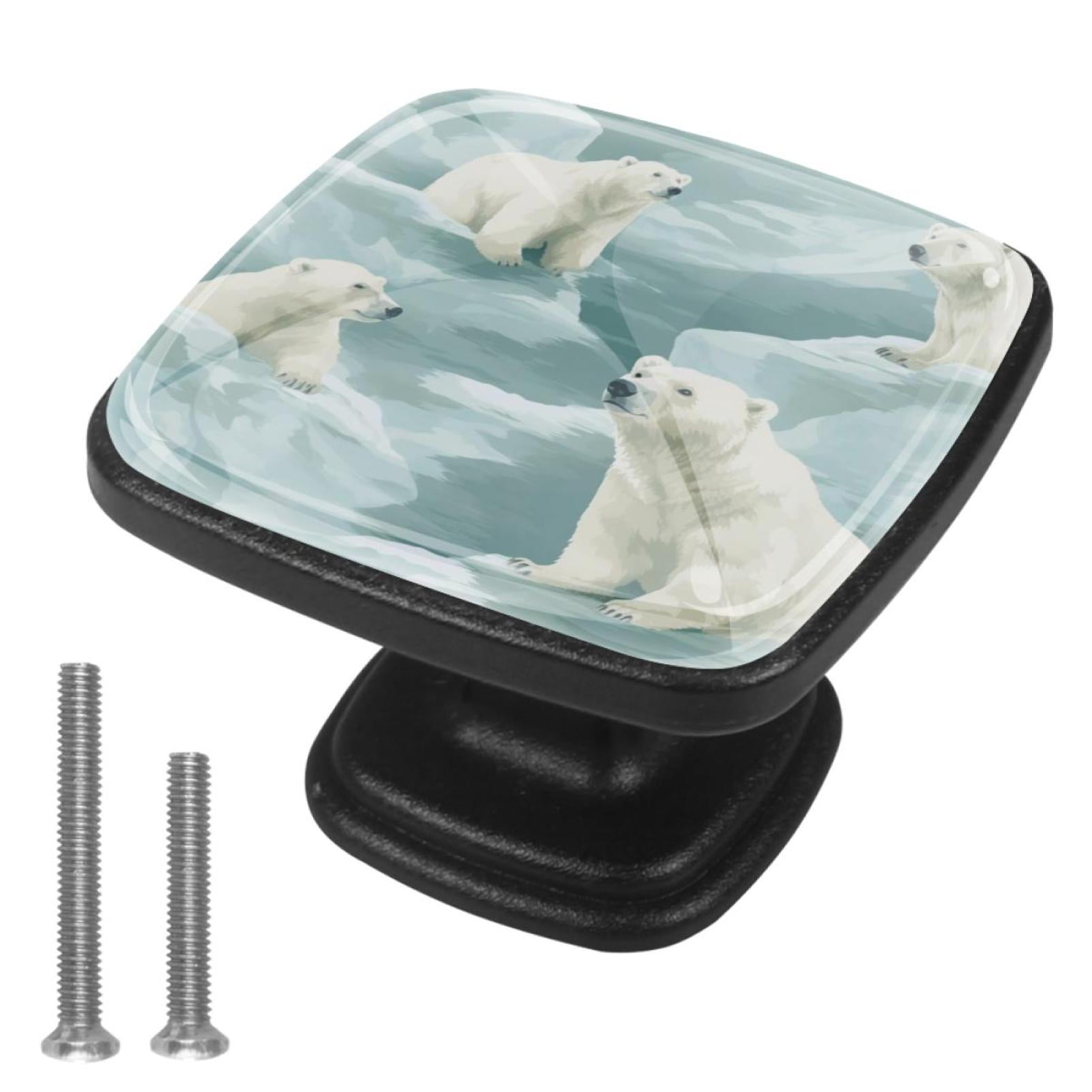 4 Pcs Cabinet Handle Drawer Pulls Polar Bear Knobs with Screws Square ...