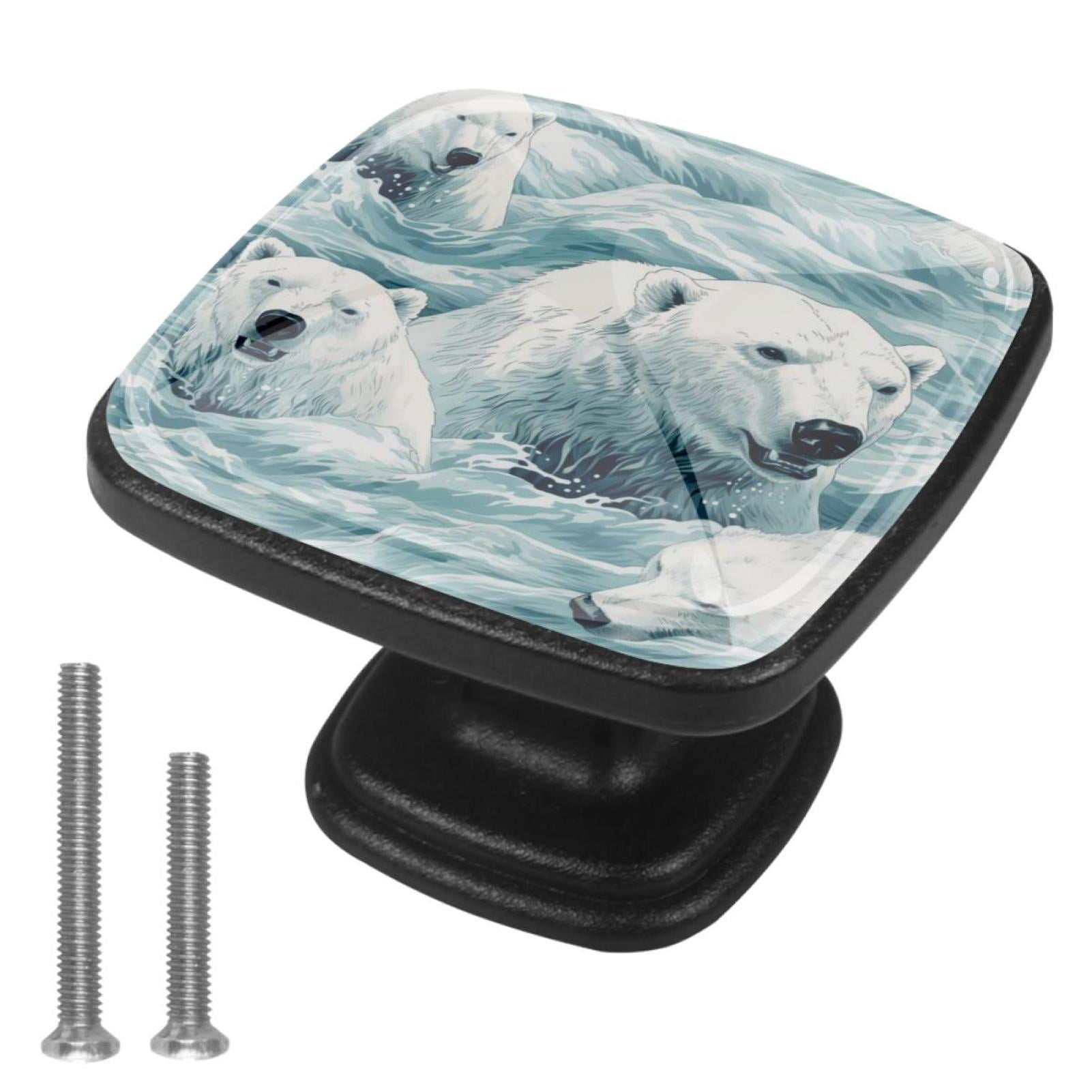4 Pcs Cabinet Handle Drawer Pulls Polar Bear Knobs with Screws Square ...