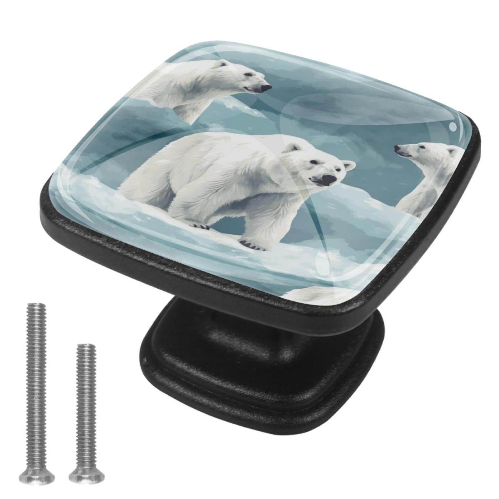 4 Pcs Cabinet Handle Drawer Pulls Polar Bear Knobs with Screws Square ...
