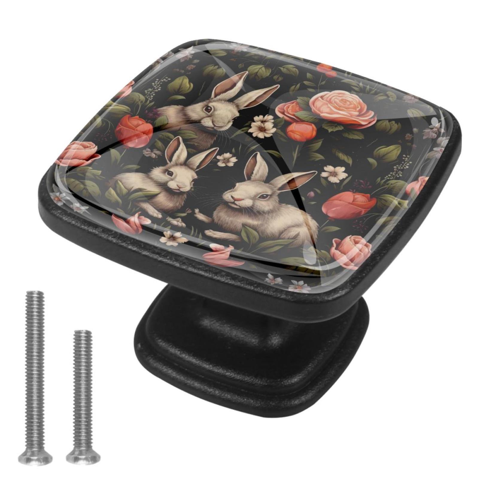 4 Pcs Cabinet Handle Drawer Pulls Rabbit Knobs with Screws Square ...