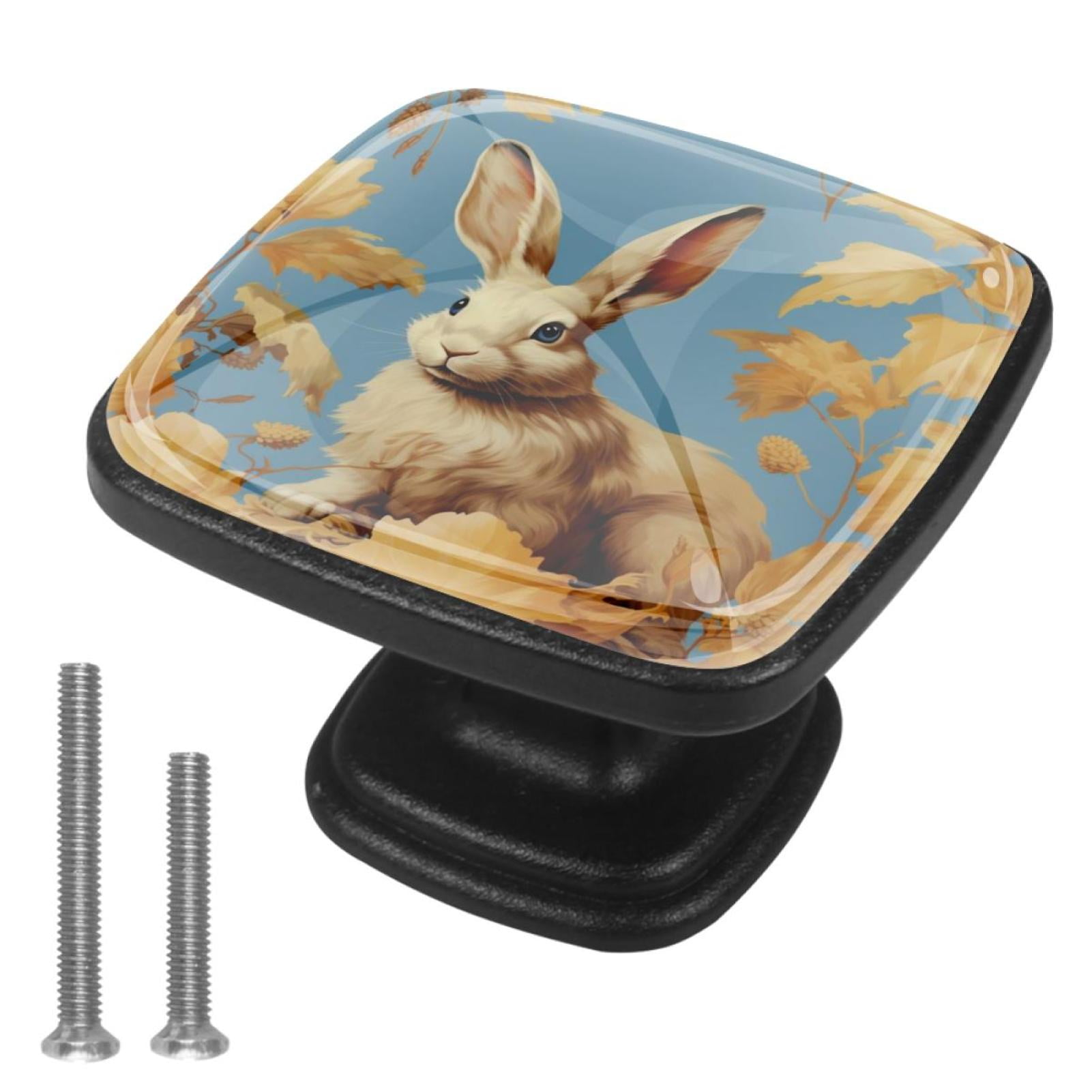 4 Pcs Cabinet Handle Drawer Pulls Rabbit Knobs with Screws Square ...