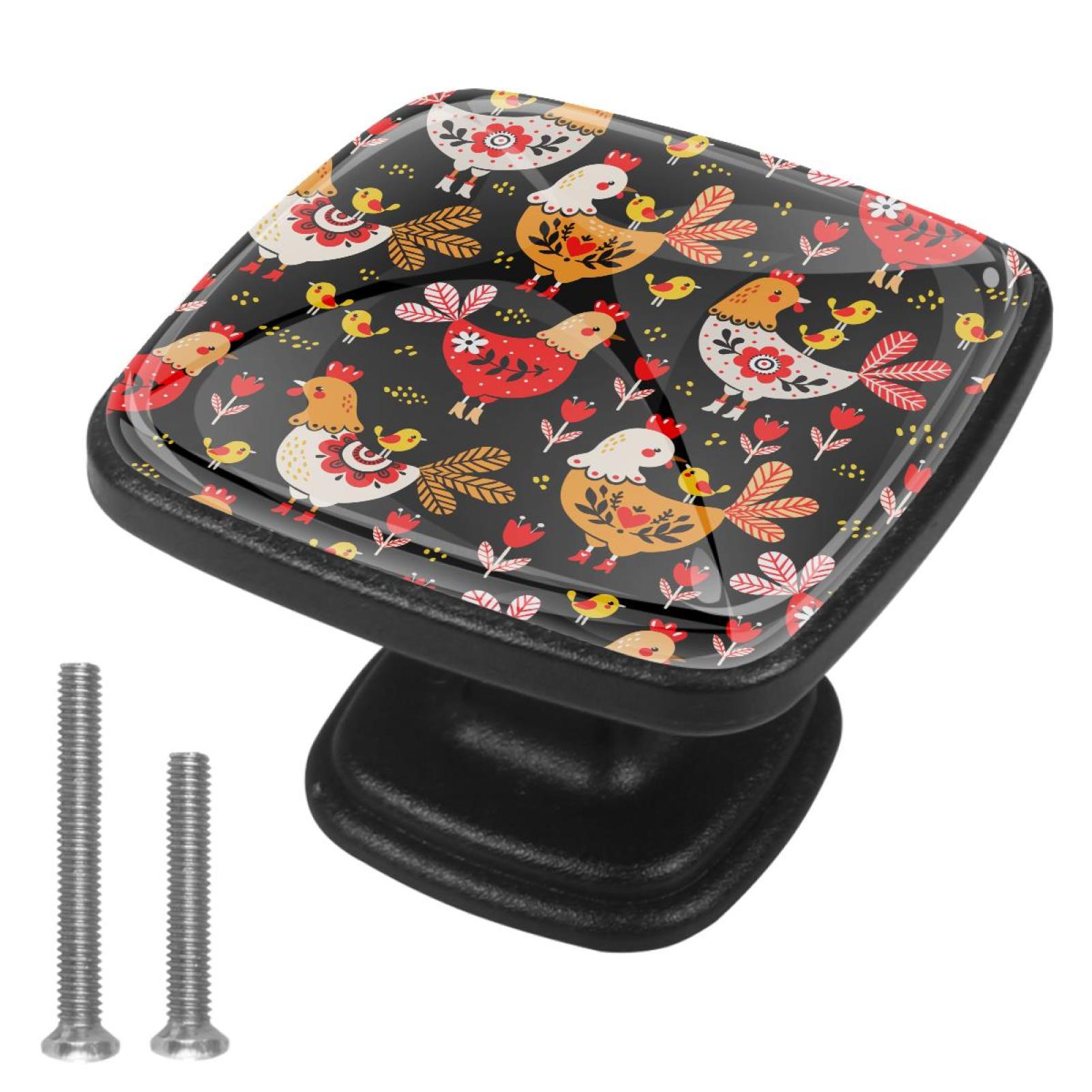 4 Pcs Cabinet Handle Drawer Pulls Rooster Chicken Floral Knobs with ...