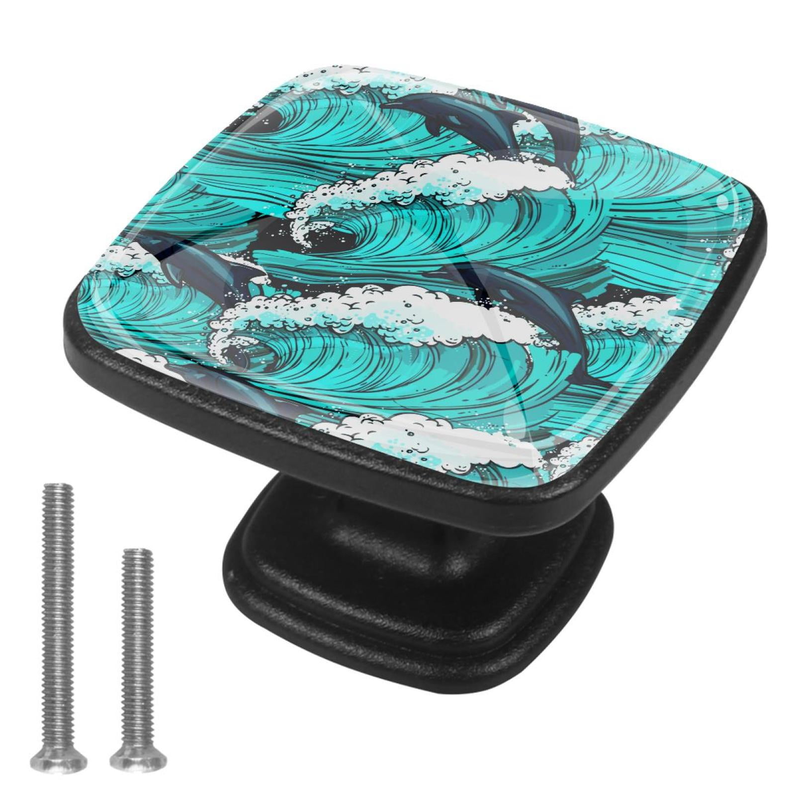 4 Pcs Cabinet Handle Drawer Pulls Sea Turquoise Dolphin Knobs with Screws Square Furniture ...