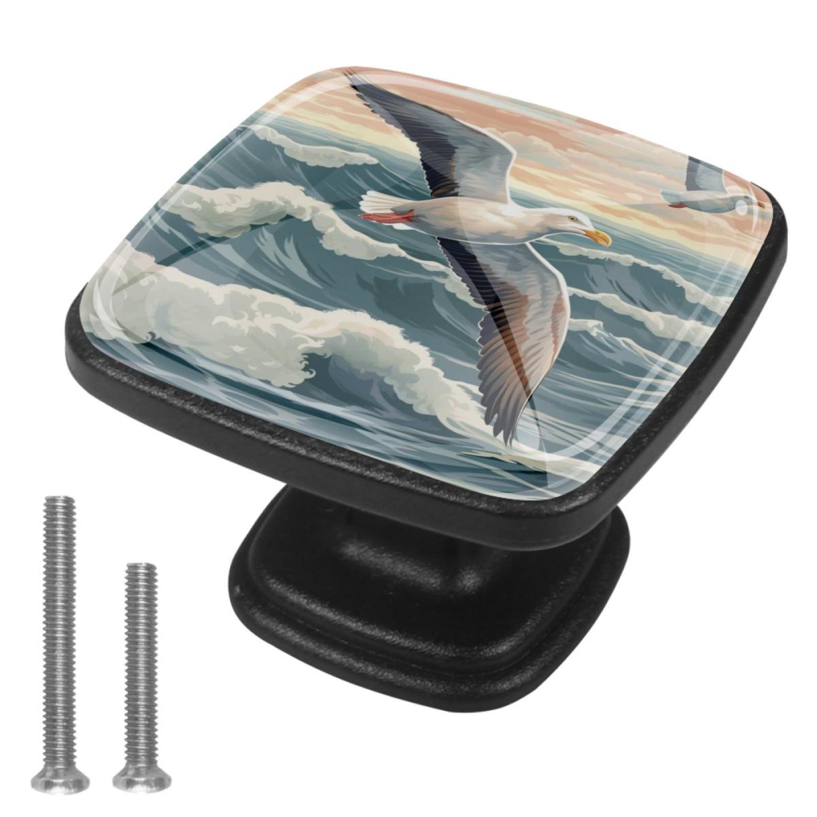 4 Pcs Cabinet Handle Drawer Pulls Seagull Knobs with Screws Square Furniture Office Cabinet Knob ...
