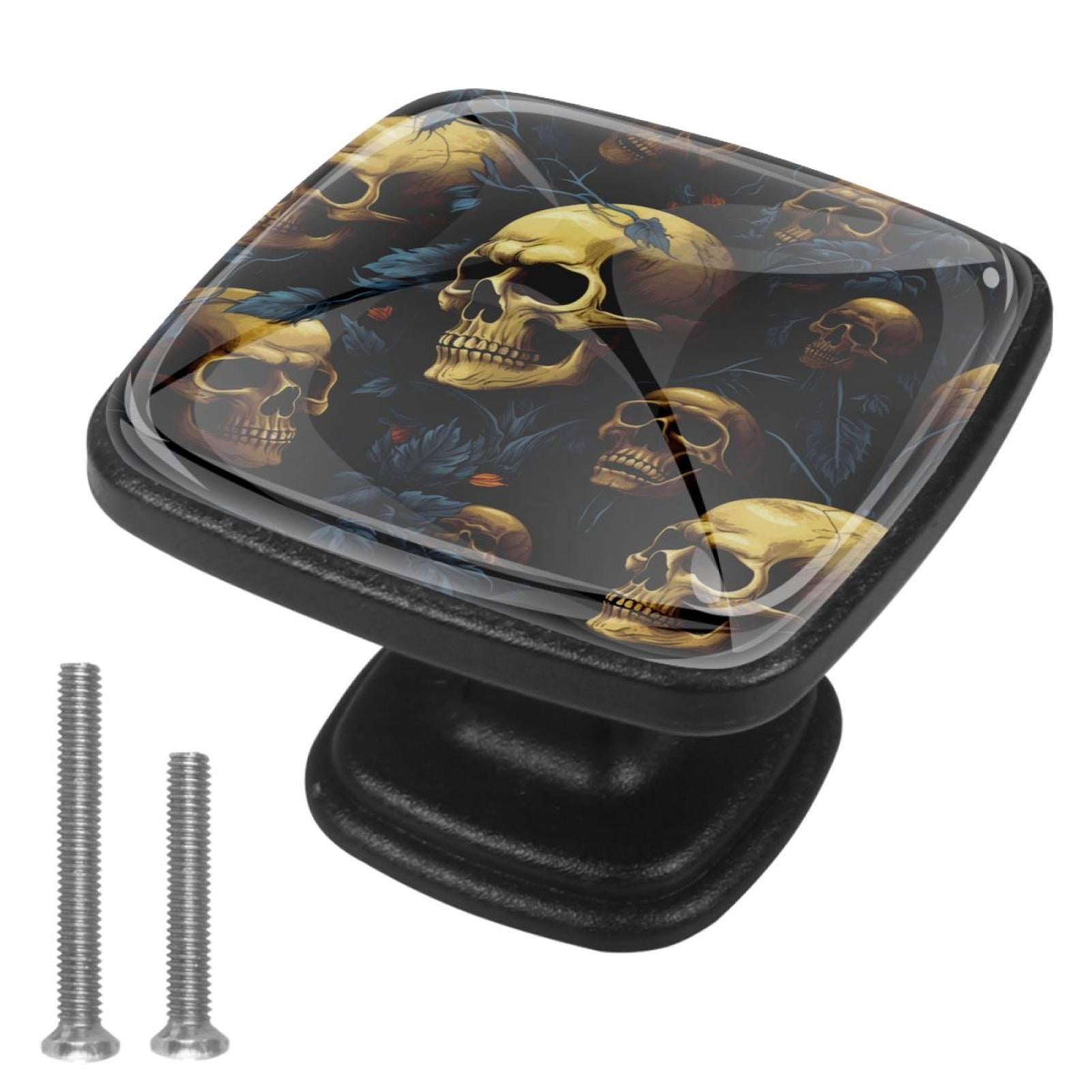 4 Pcs Cabinet Handle Drawer Pulls Skull Knobs with Screws Square ...