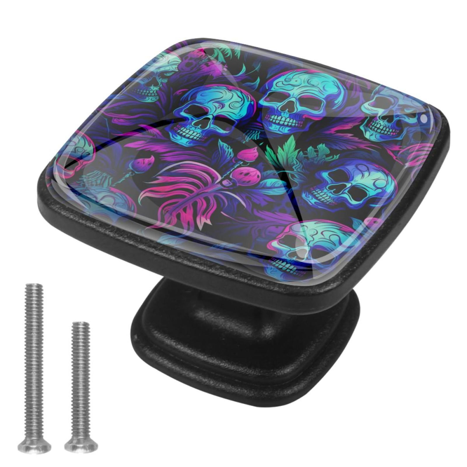 4 Pcs Cabinet Handle Drawer Pulls Skull Knobs with Screws Square ...