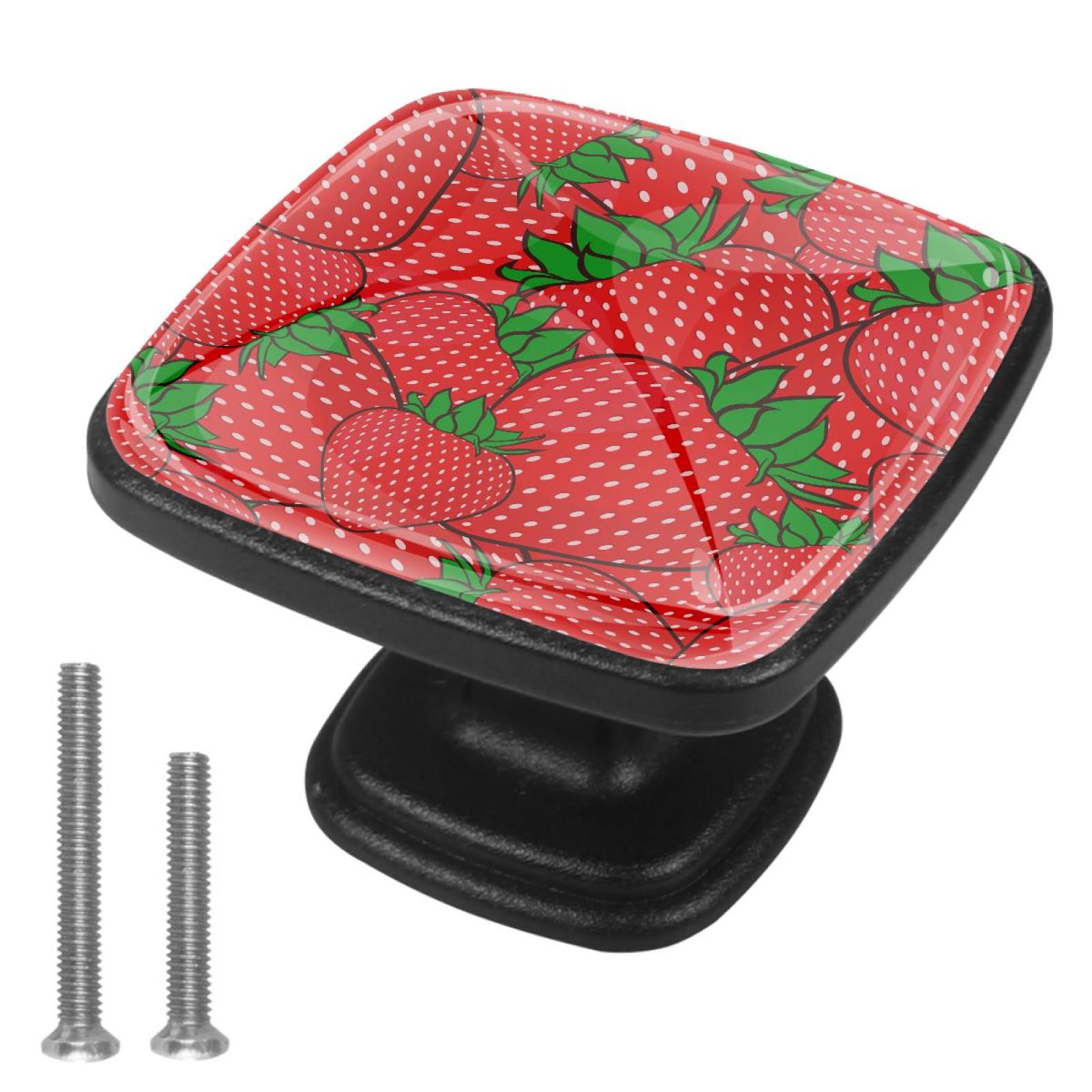 4 Pcs Cabinet Handle Drawer Pulls Strawberry Knobs with Screws Square ...