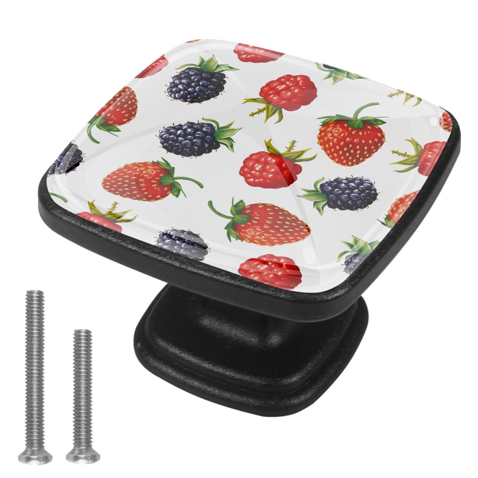 4 Pcs Cabinet Handle Drawer Pulls Strawberry Knobs with Screws Square ...