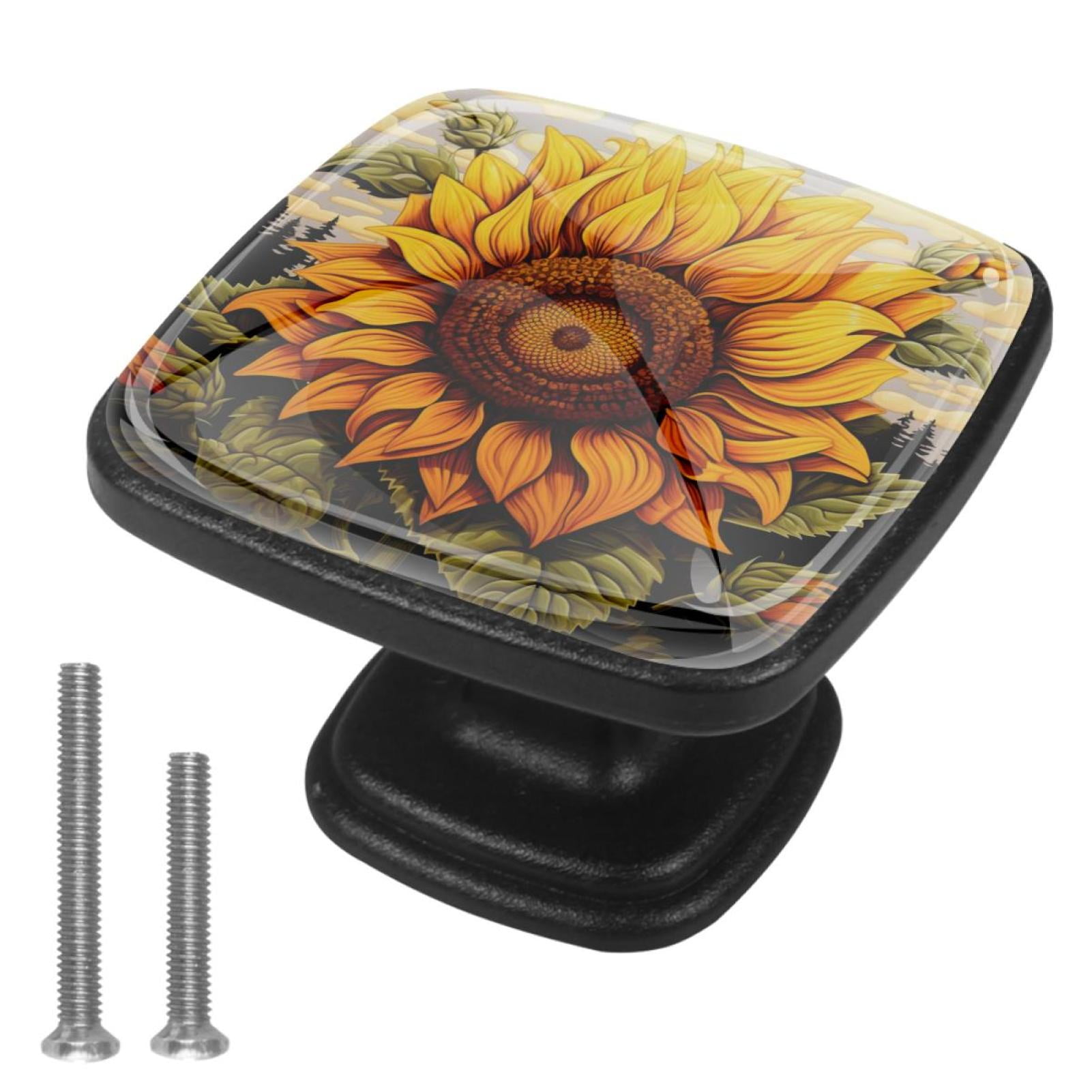 4 Pcs Cabinet Handle Drawer Pulls Sunflower Knobs with Screws Square ...