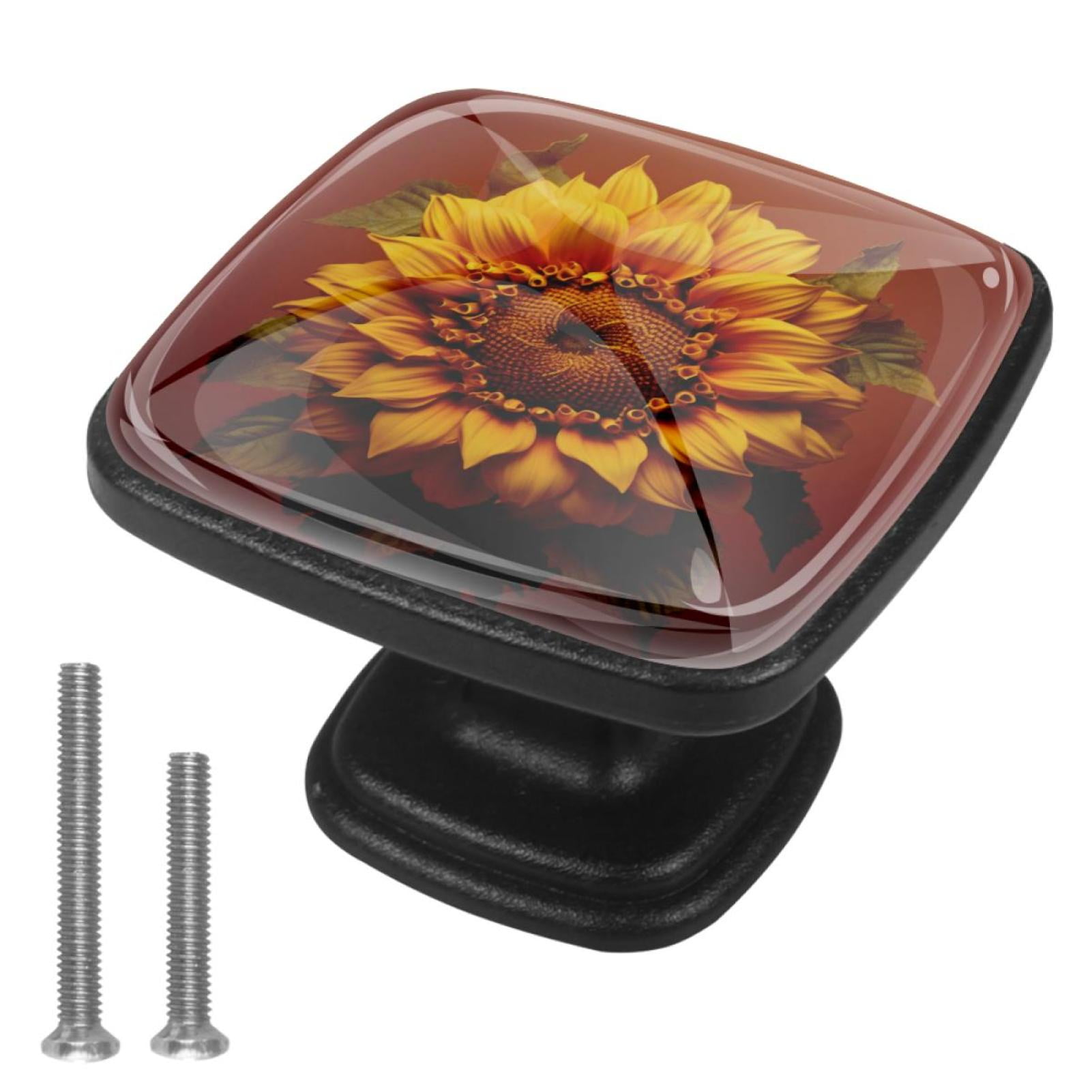 4 Pcs Cabinet Handle Drawer Pulls Sunflower Knobs with Screws Square Furniture Office Cabinet ...
