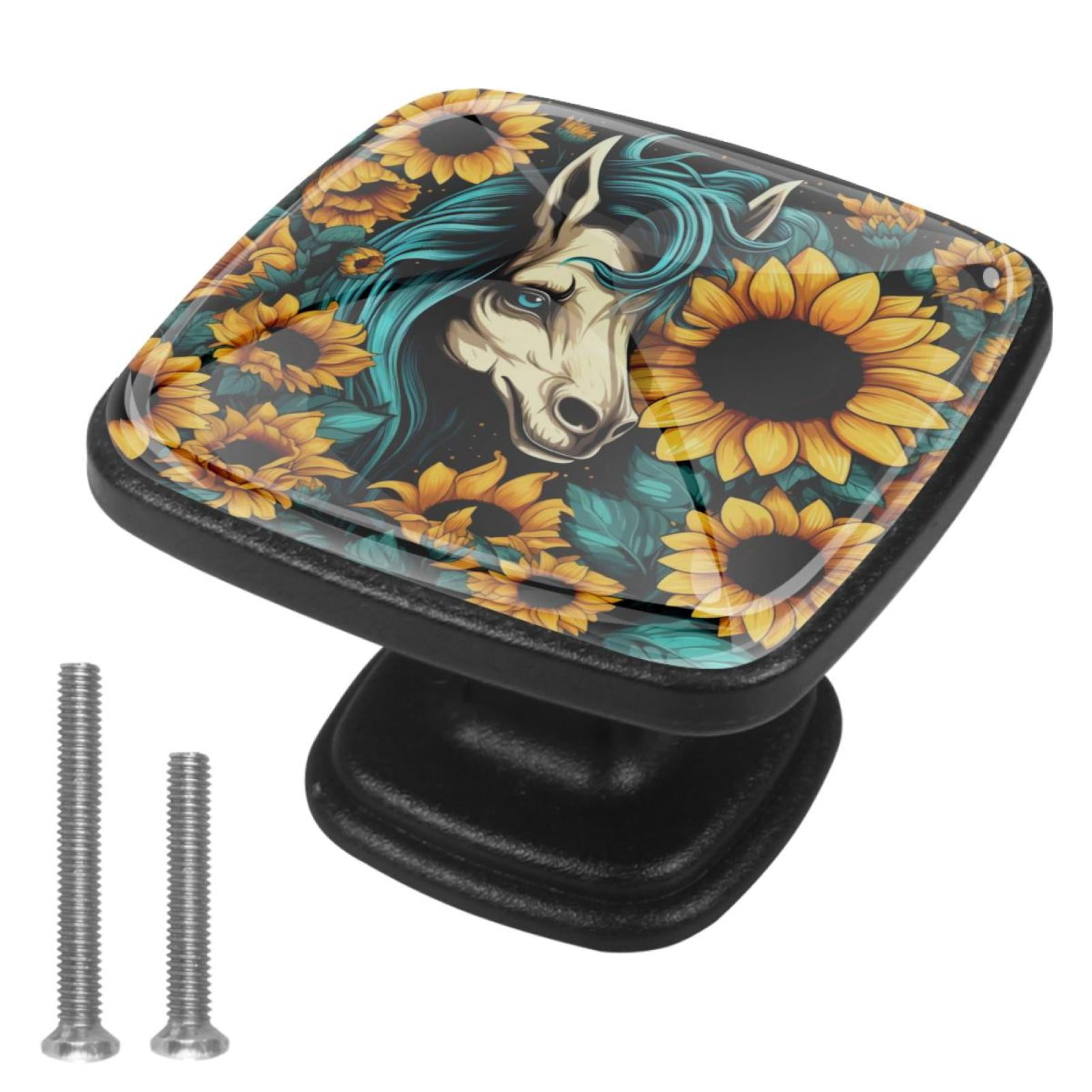 4 Pcs Cabinet Handle Drawer Pulls Sunflower Unicorn Knobs with Screws ...