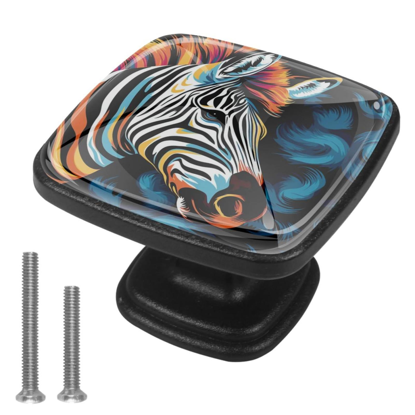 4 Pcs Cabinet Handle Drawer Pulls Zebra Knobs with Screws Square ...