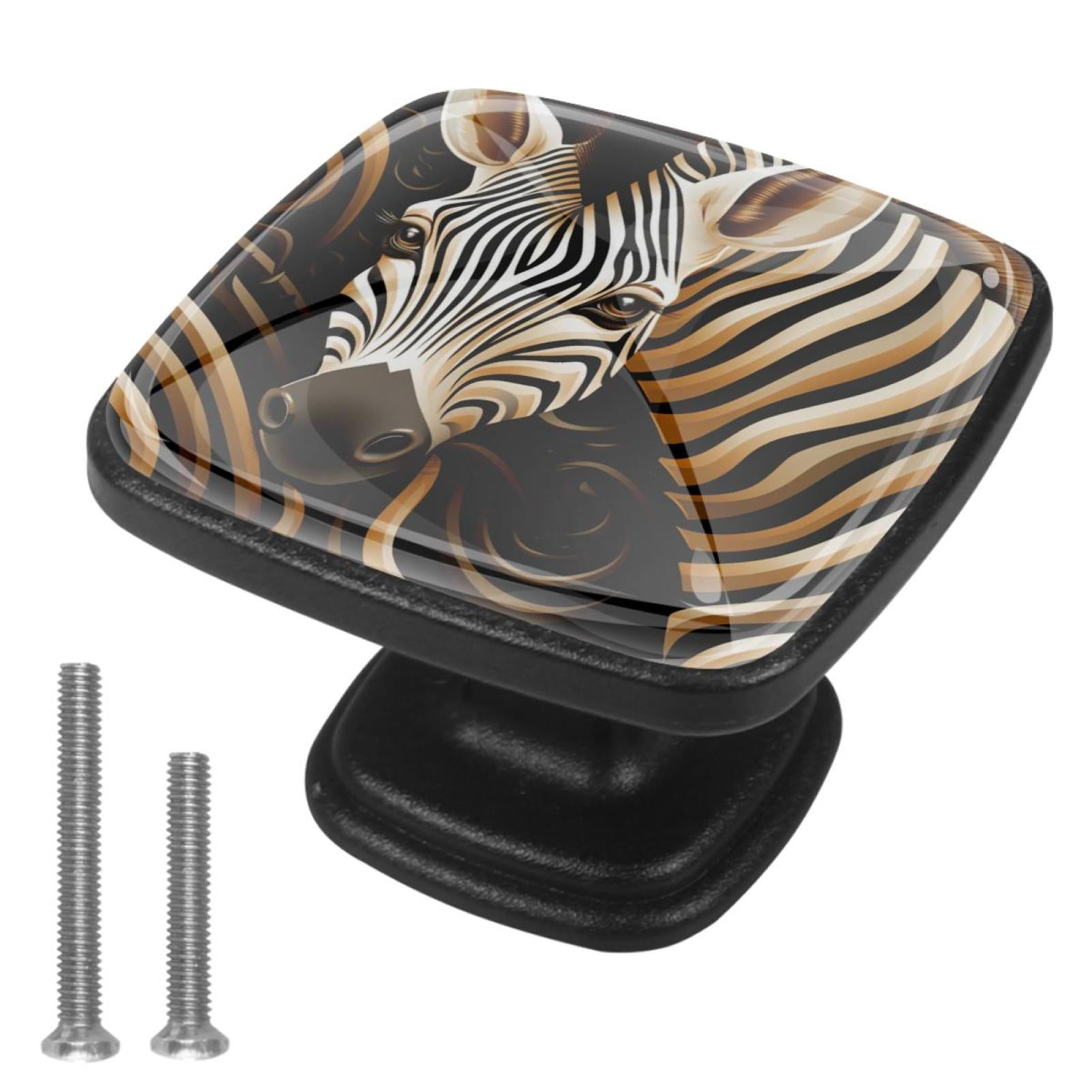 4 Pcs Cabinet Handle Drawer Pulls Zebra Knobs with Screws Square ...
