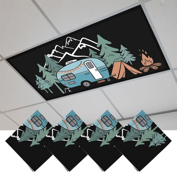 4 Pcs Camper Fluorescent Light Covers Home Mountain Pine Trees Tent ...