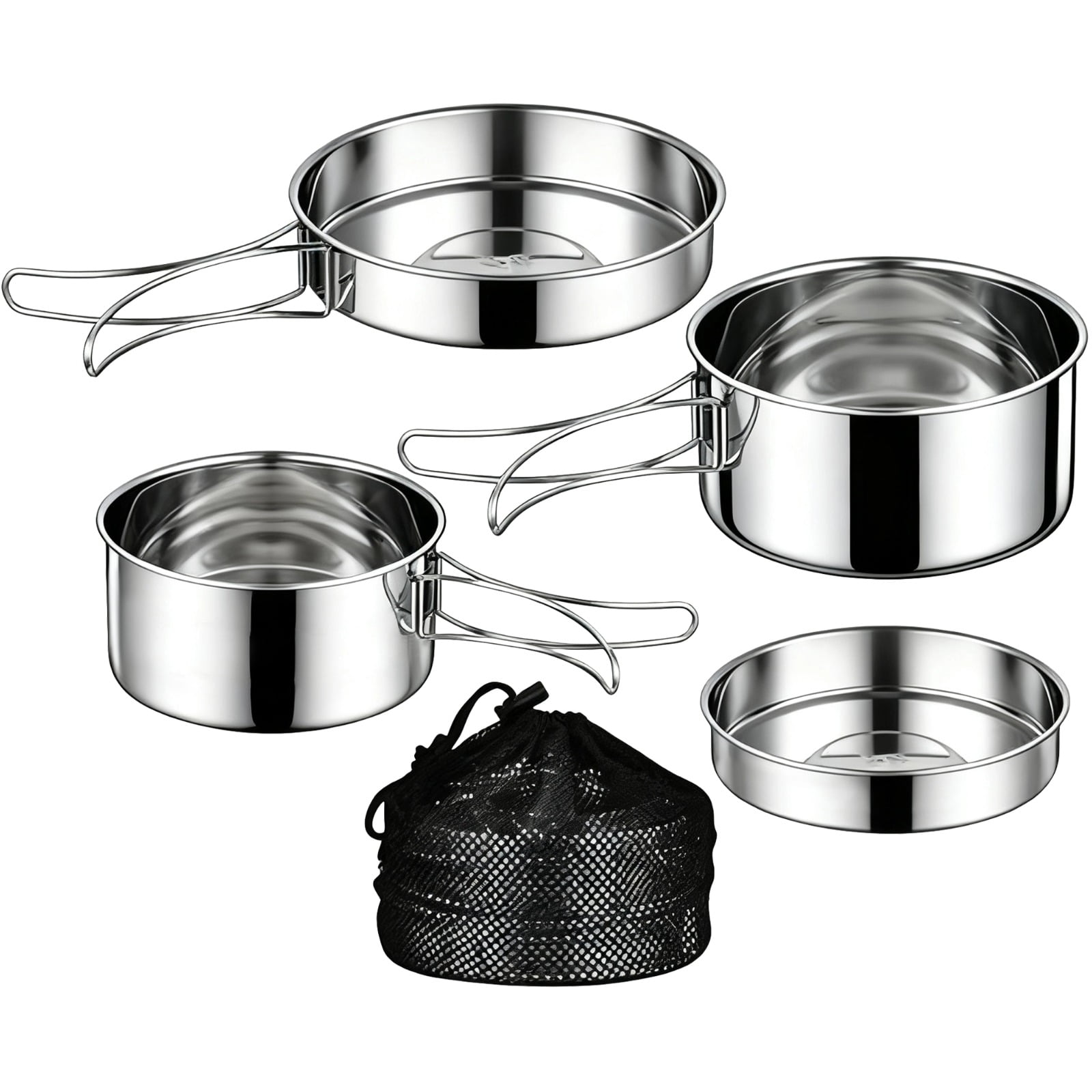 4 Pcs Camping Cookware Set,Quality 304 Stainless Steel,Outdoor Folding ...