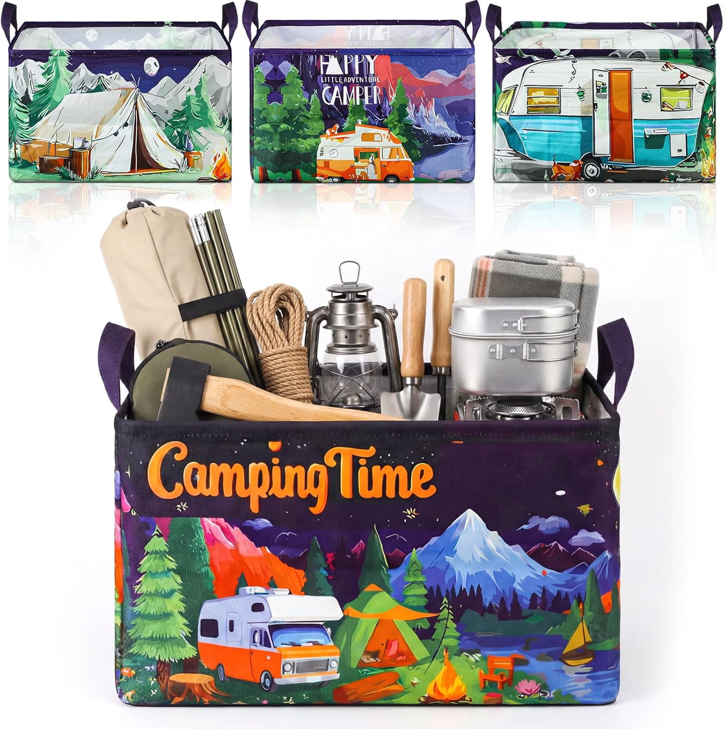 4 Pcs Camping Storage Baskets with Handles Black Night Camping Laundry ...
