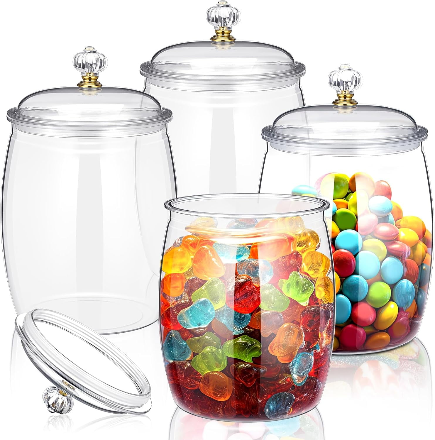 4 Pcs Candy and Cookie Jars with Lids 30/42/64/80/90 Oz Clear Plastic ...