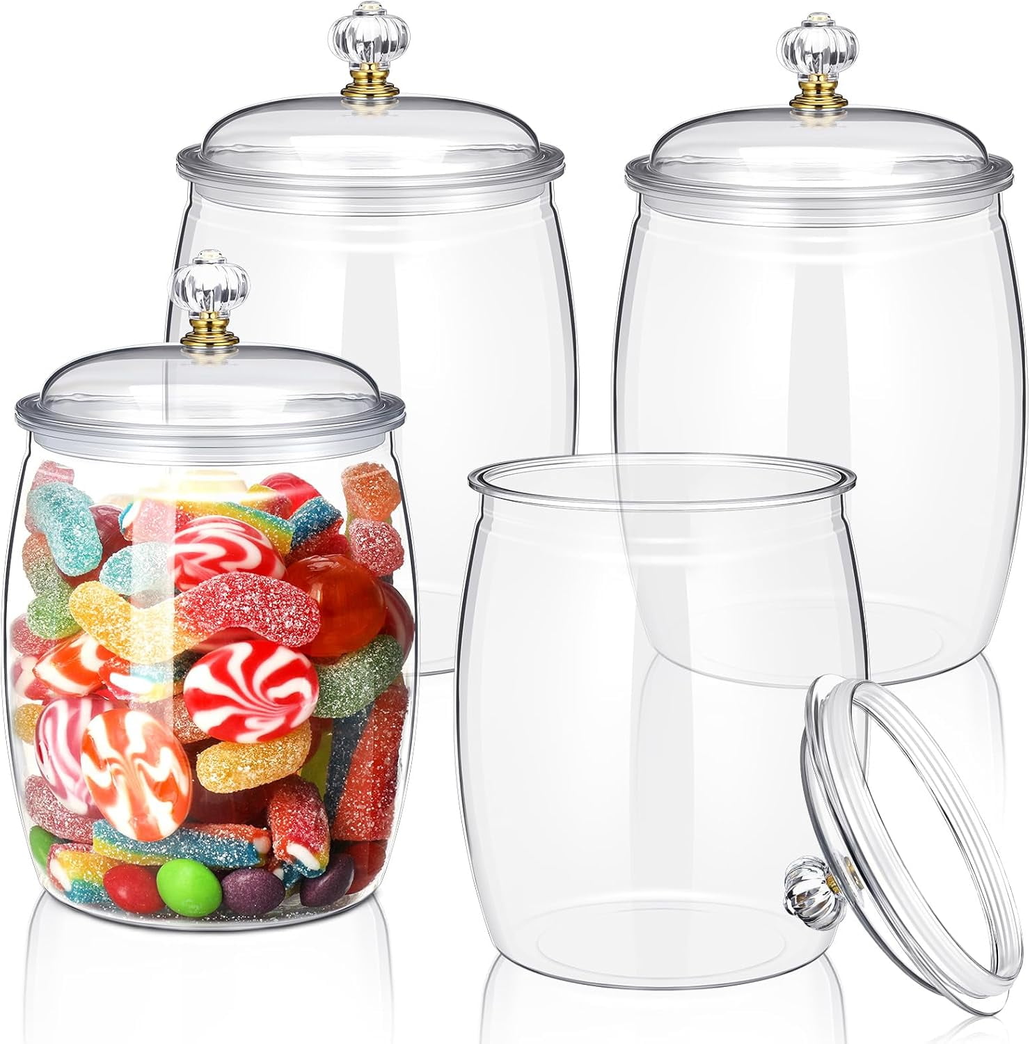 4 Pcs Candy and Cookie Jars with Lids 30/42/64/80/90 Oz Clear Plastic ...