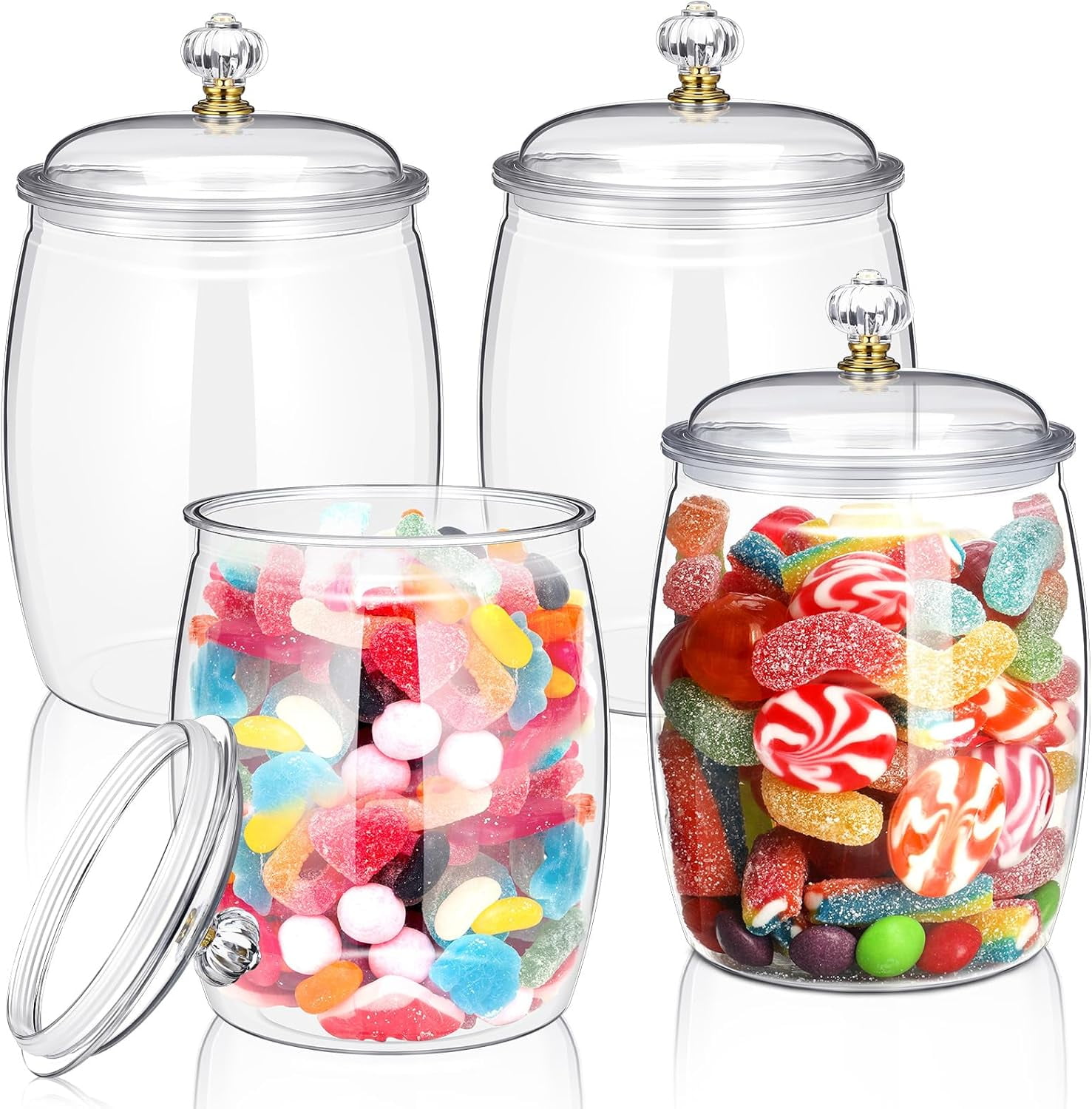4 Pcs Candy and Cookie Jars with Lids 30/42/64/80/90 Oz Clear Plastic ...