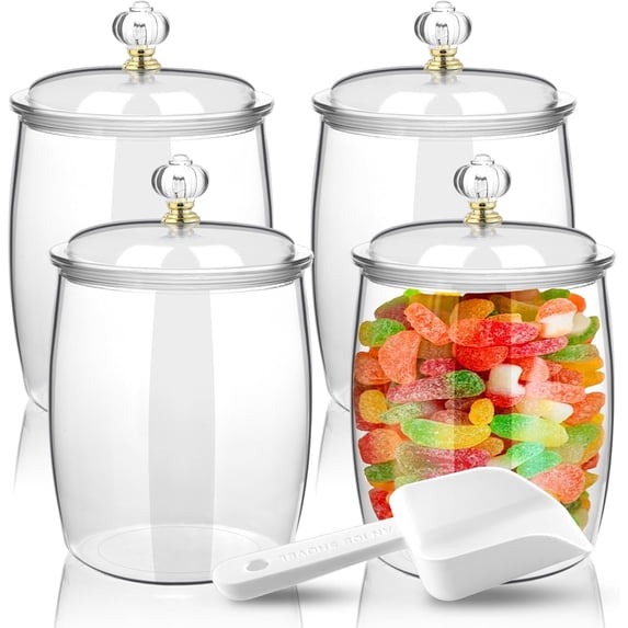 4 Pcs Candy and Cookie Jars with Lids & Spoons,Plastic Candy Jars,Clear ...