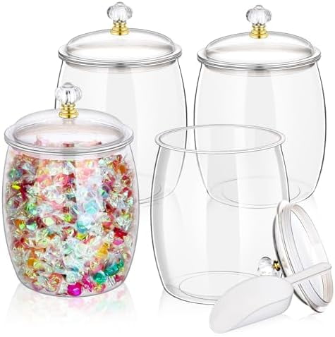 4 Pcs Candy Jars With Lids&Spoons 1/2 Gallon Clear Plastic Cookie ...