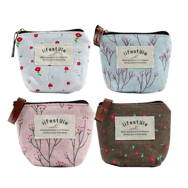 4 Pcs Cute Assortment Canvas Coin Purse, Change Pouch, Mini Wallet Bags ...