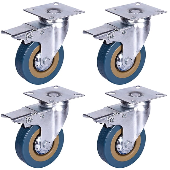 4 Pcs Caster Wheels,Heavy-Duty Rubber Swivel Caster Wheels with Brake ...