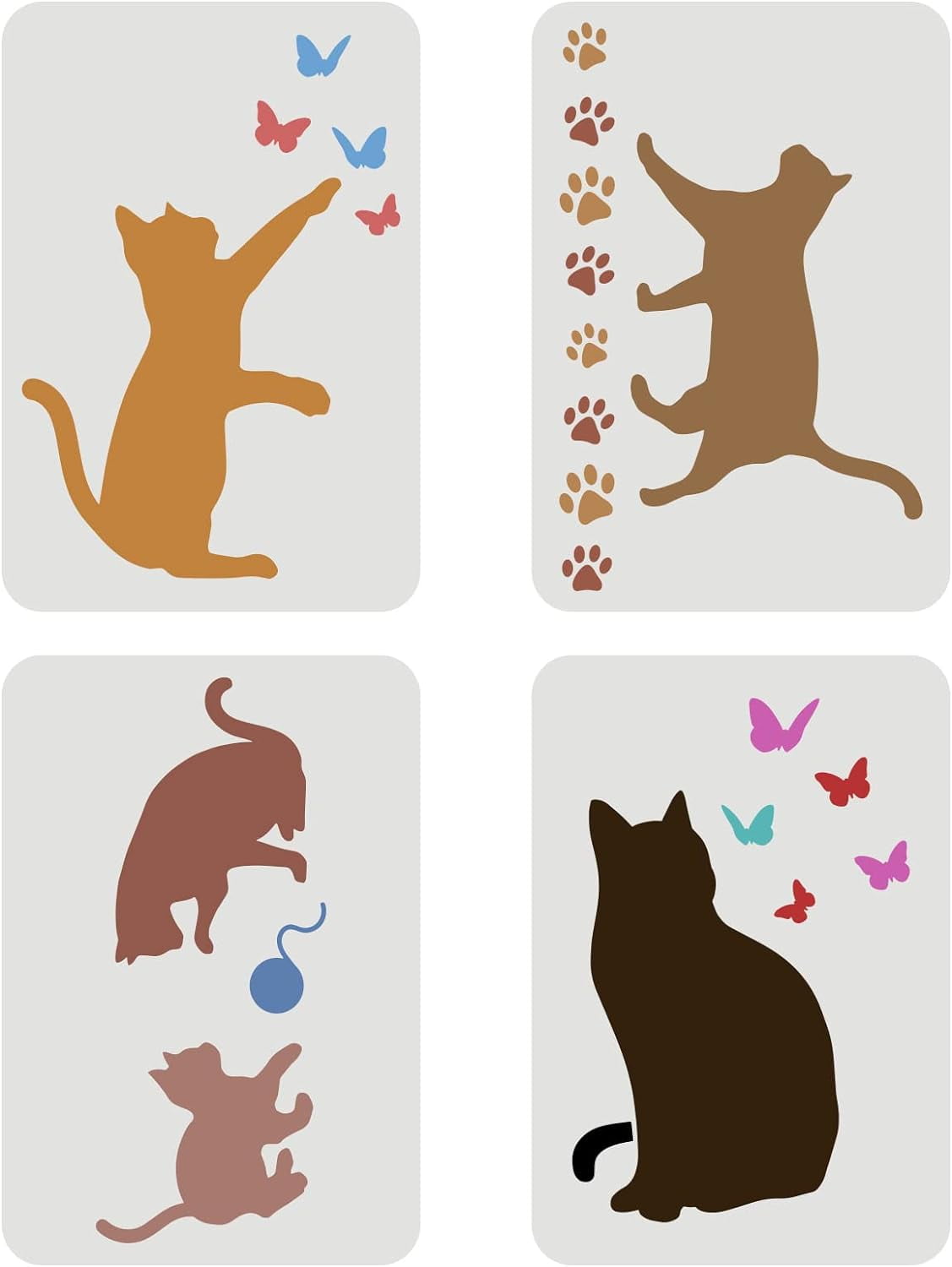 4 Pcs Cat Butterfly Stencil 11.7x8.3 inch A4 Size Cat Playing Ball of ...