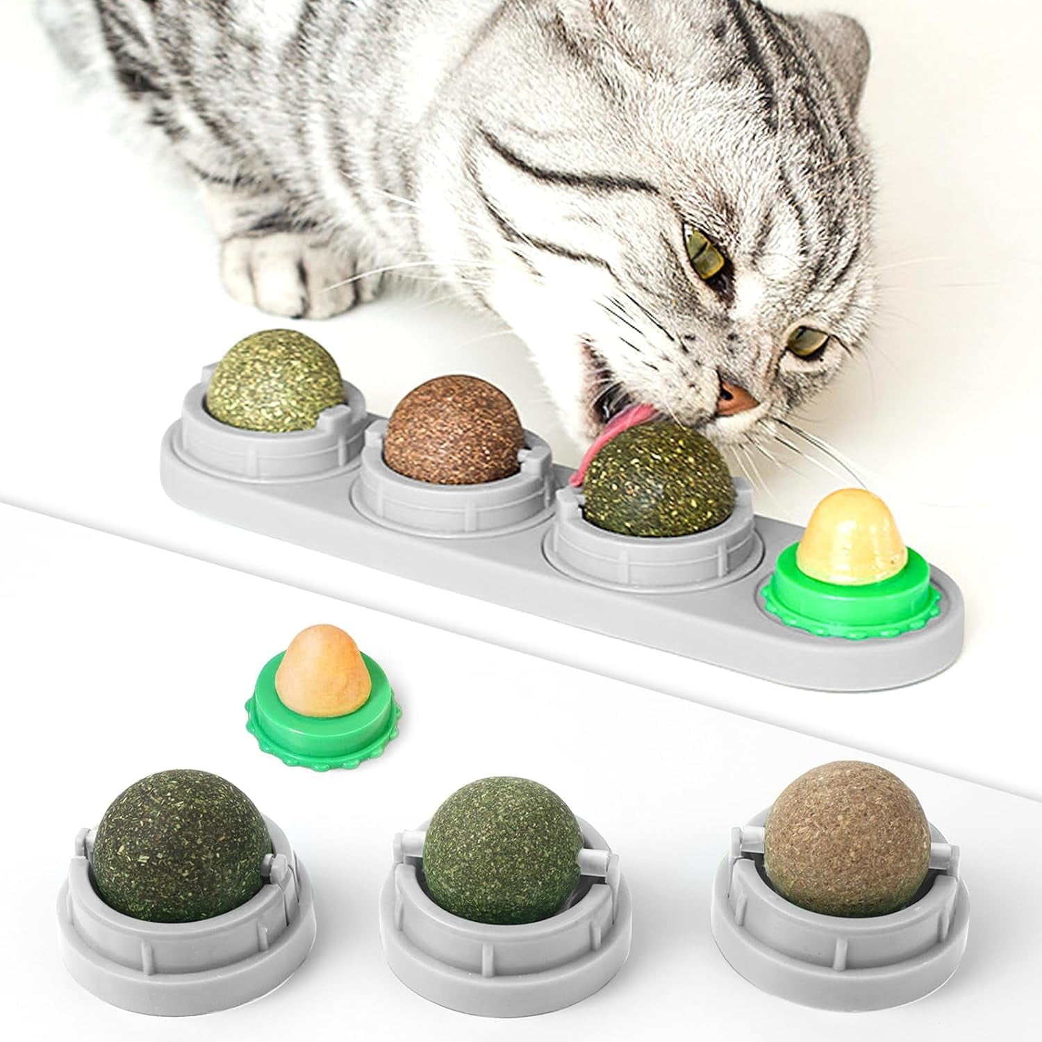 4 Pcs Catnip Wall Balls for Cats, Cat Licking Balls for Wall with Catnip Stickers, Cat Wall Chew ...
