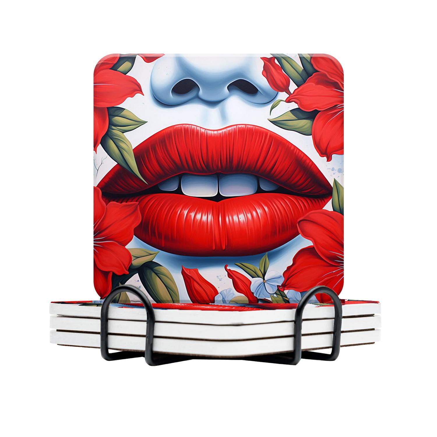 4 Pcs Ceramic Coasters,Square Coaster for Drinks with Holder for Coffee ...