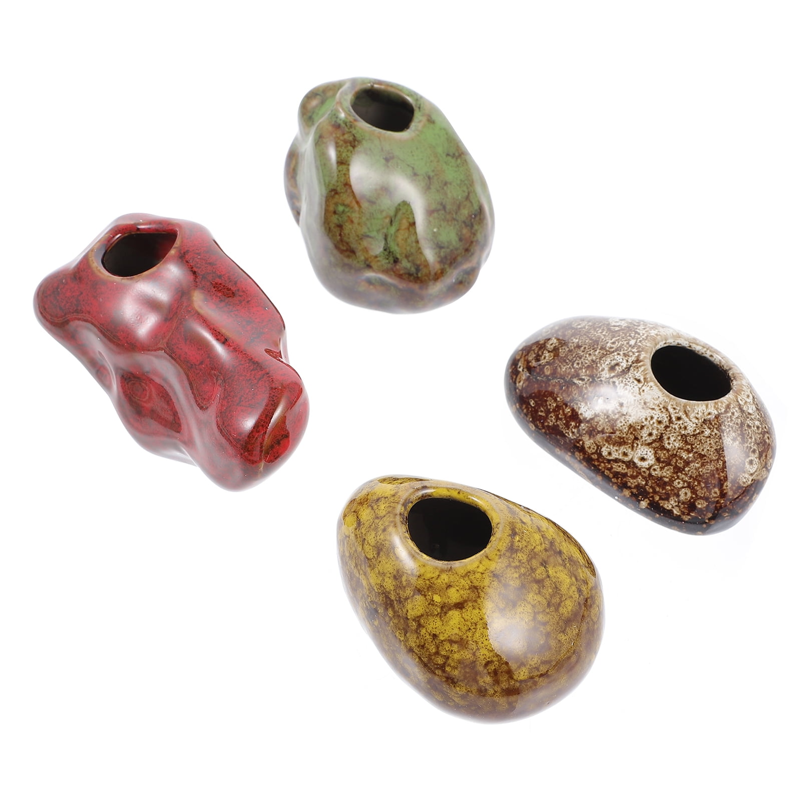 4 Pcs Ceramic Flower Vase Dining Table Decor Retro Bud Wedding Decorations for Tables Geometric ...