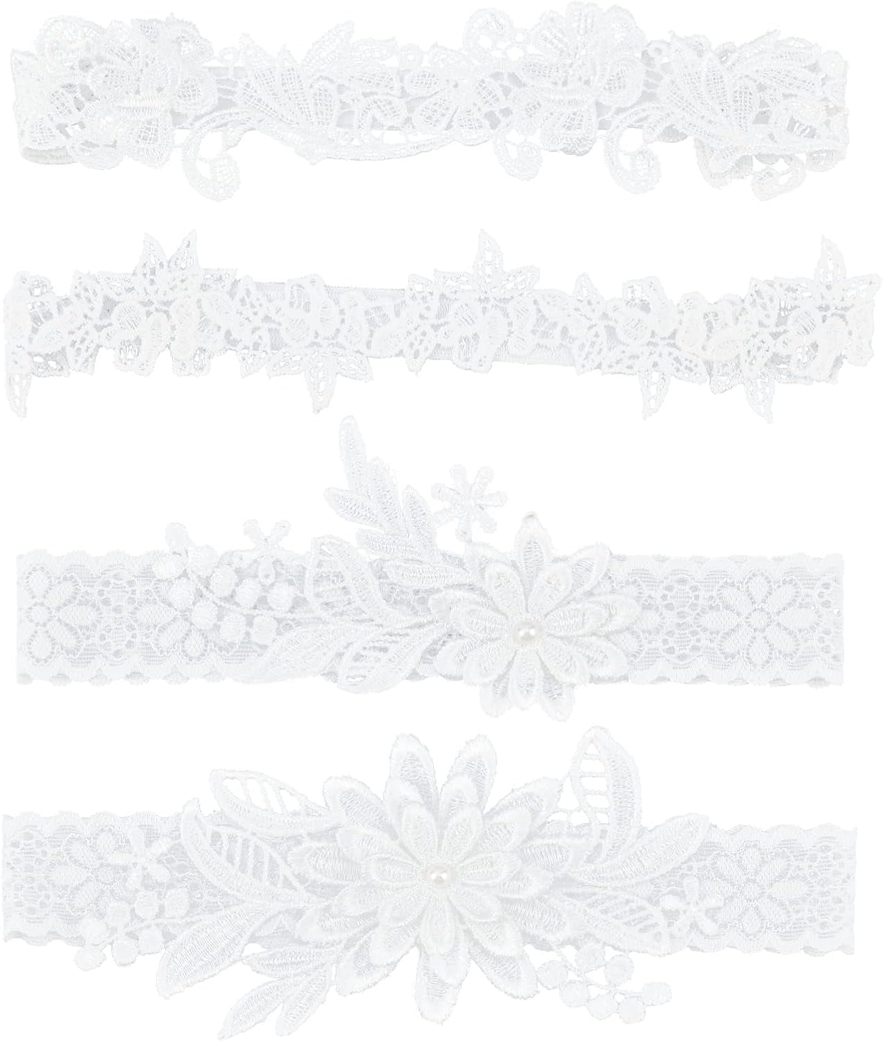 4 Pcs Charming Lace Garters Wedding Garters 4 Styles White Lace Garter ...