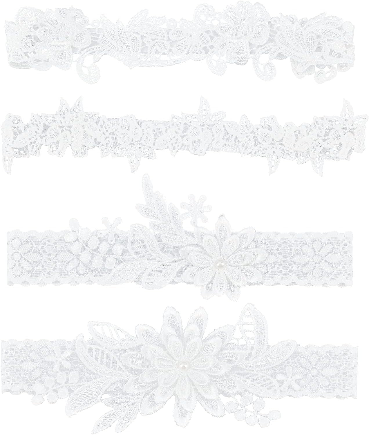 4 Pcs Charming Lace Garters Wedding Garters 4 Styles White Lace Garter ...