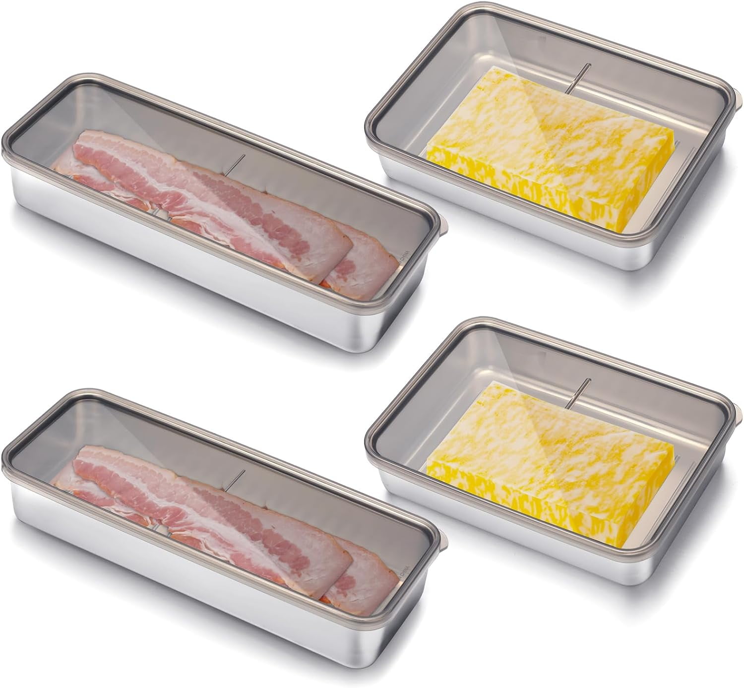 4 Pcs Cheese Bacon Container for Refrigerator Stainless Steel Airtight ...