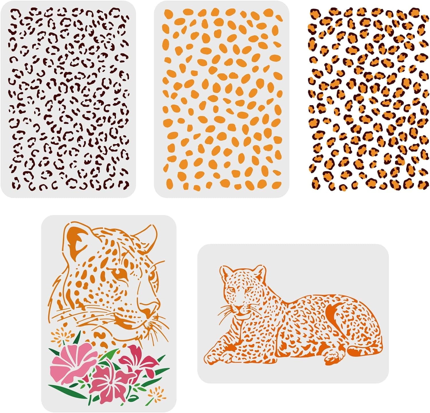 4 Pcs Cheetah Leopard Print Stencils A4 Size 11.7x8.3 inch Flower ...