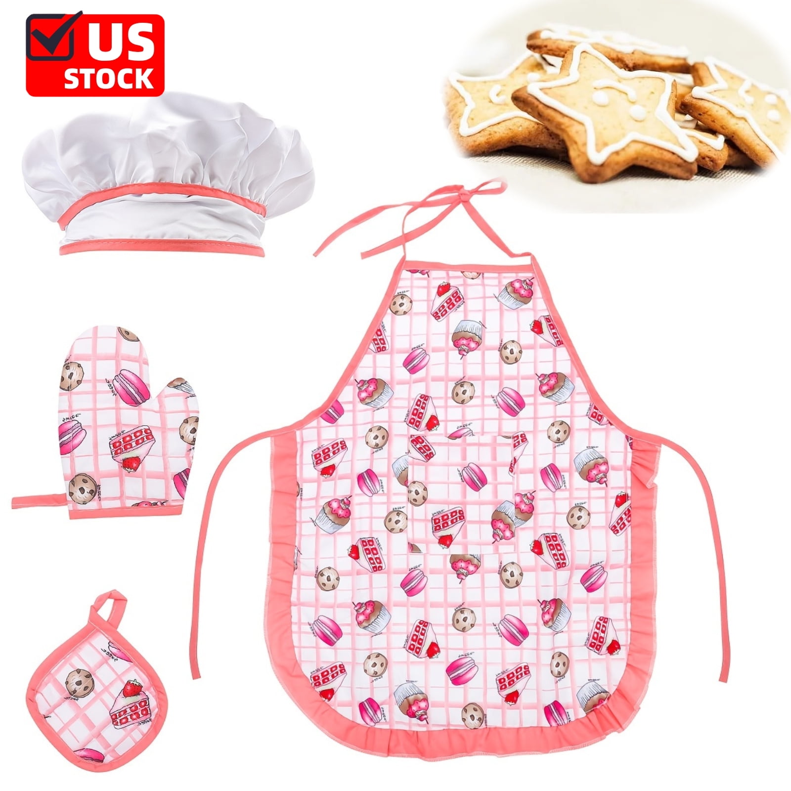 4 Pcs Chef Role Play Costume Set Includes Cake Apron, Chef Hat, Cooking ...
