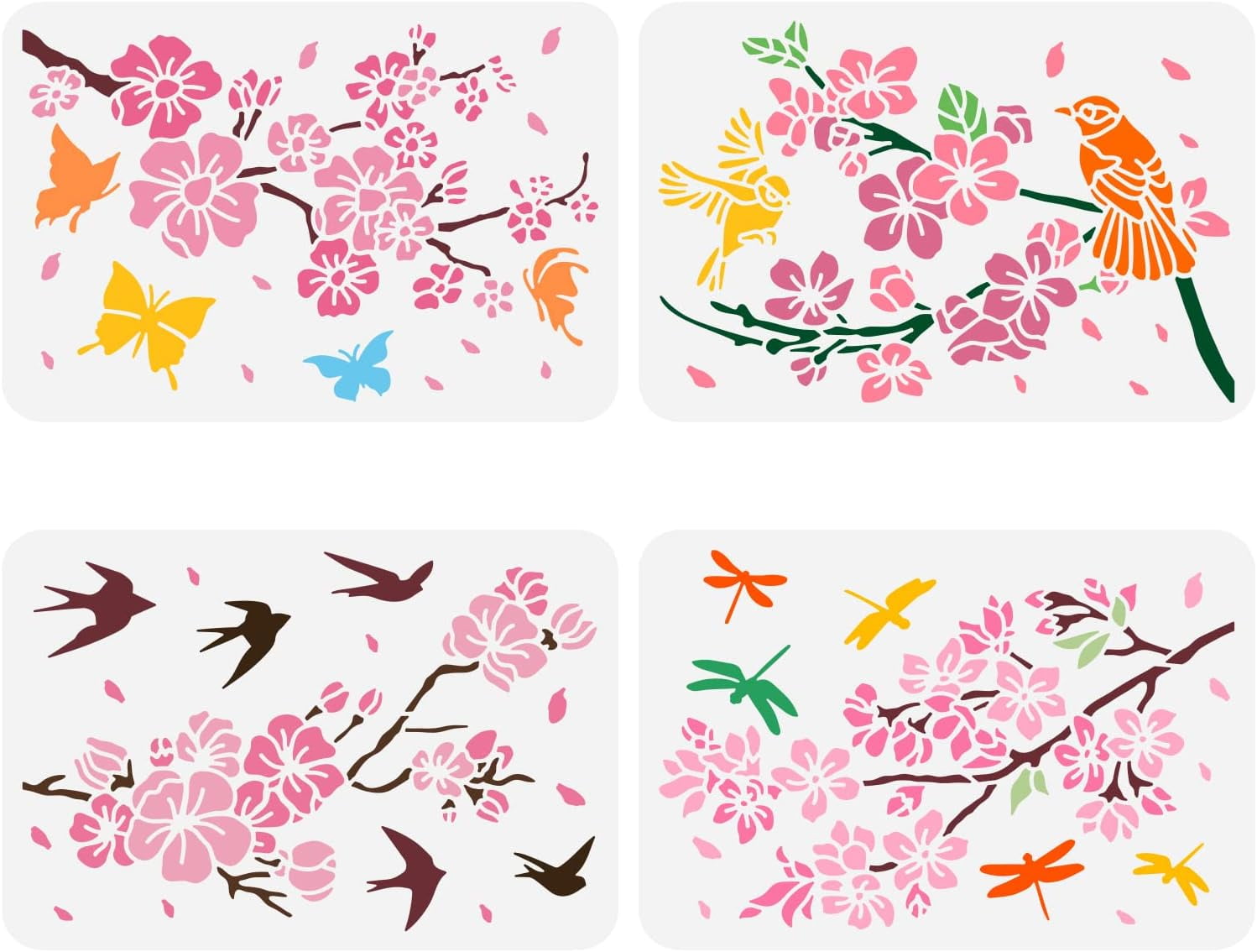 4 Pcs Cherry Blossoms Stencil 8.3x11.7inch Reusable Spring Flower ...