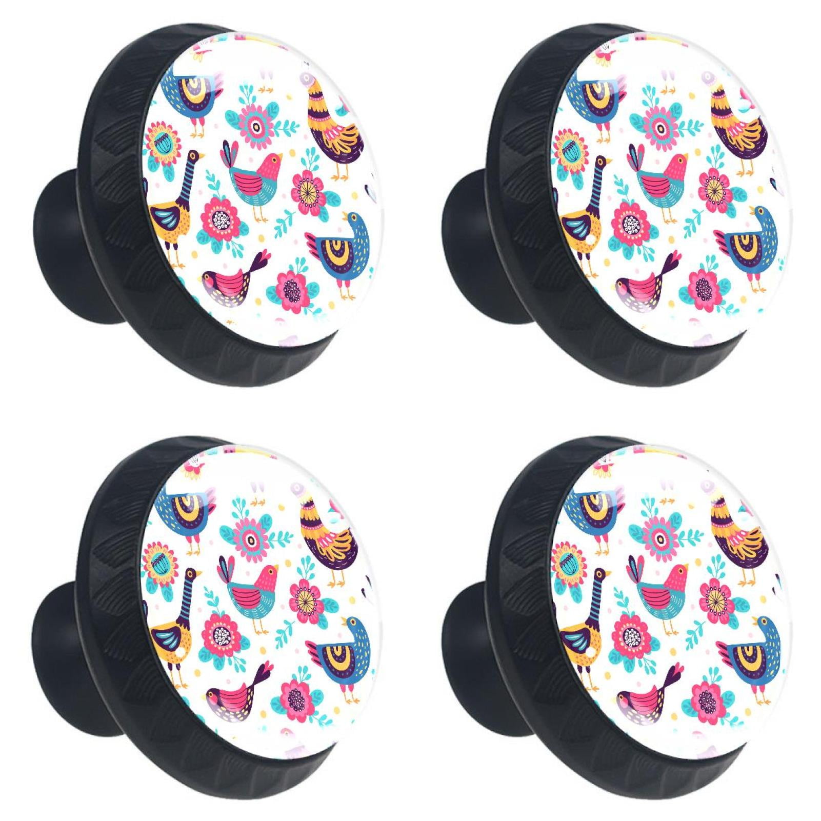 4 Pcs Chicken Rooster Floral Knobs for Kitchen Cabinet Cupboard Dresser ...